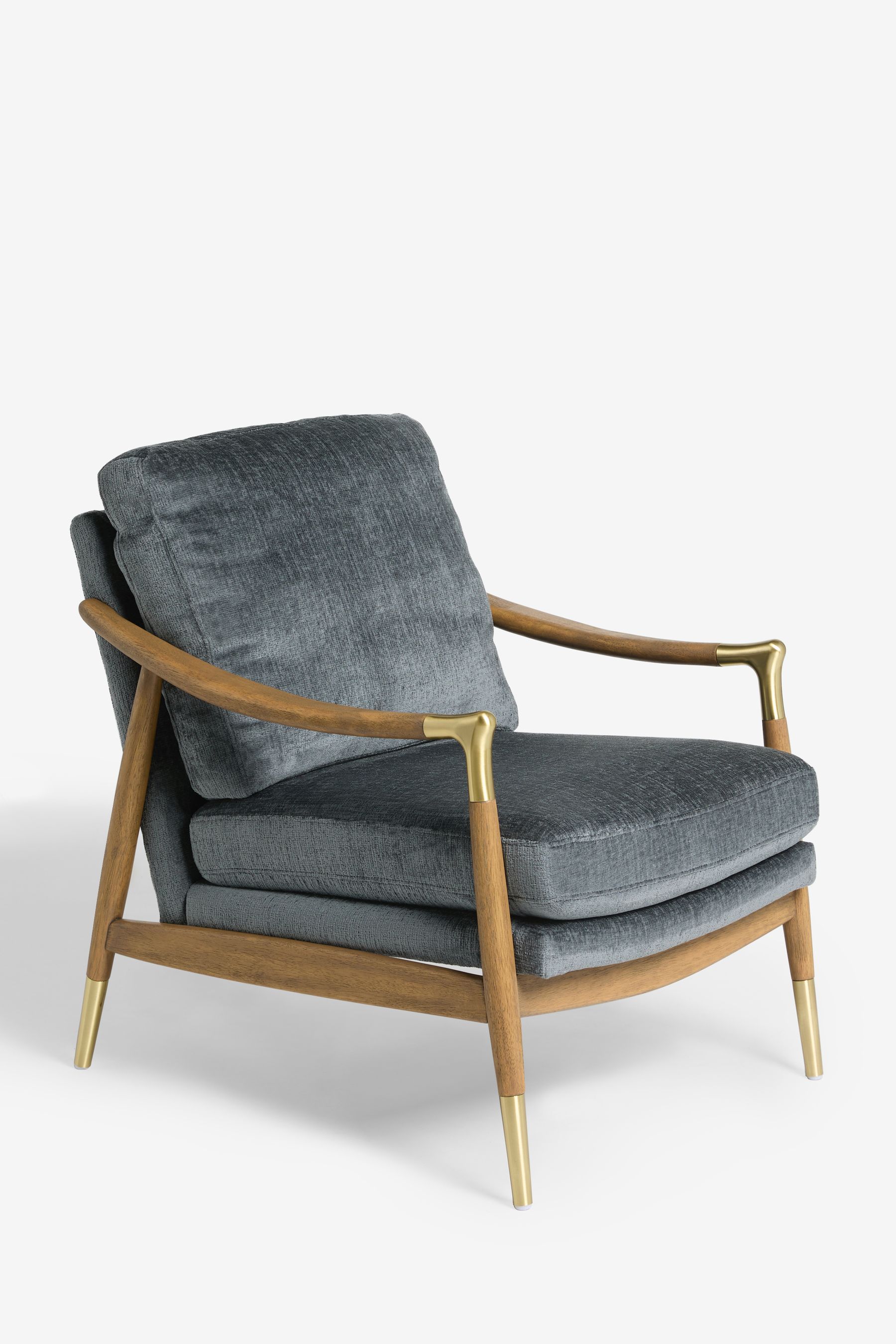 Buy Plush Chenille Slate Blue Flinton Wooden Walnut Effect Leg Accent ...