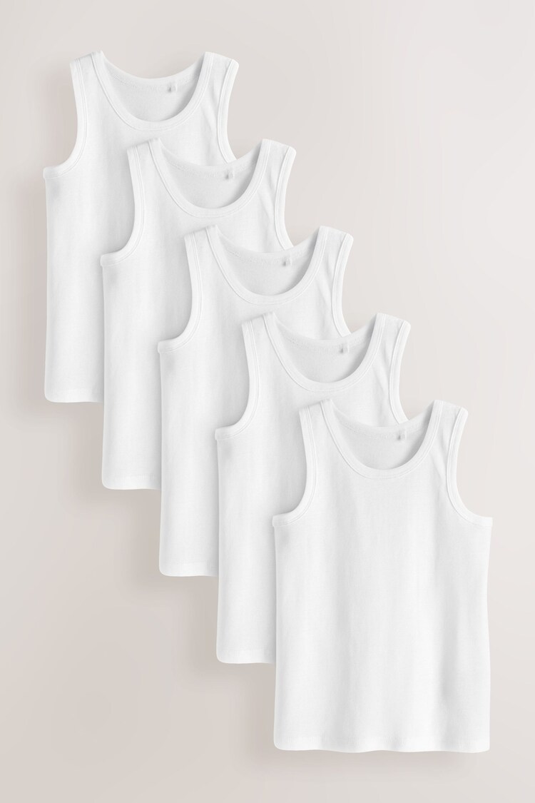 Buy White Organic Cotton Vests 5 Pack (1.5-16yrs) from Next Israel