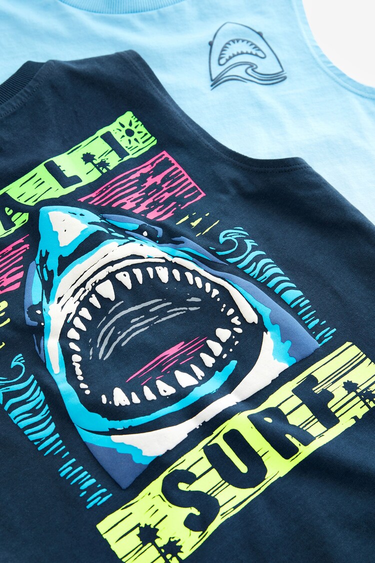 Buy Blue Shark 100% Cotton Graphic Tank Vest Tops 2 Pack (3-16yrs) from ...