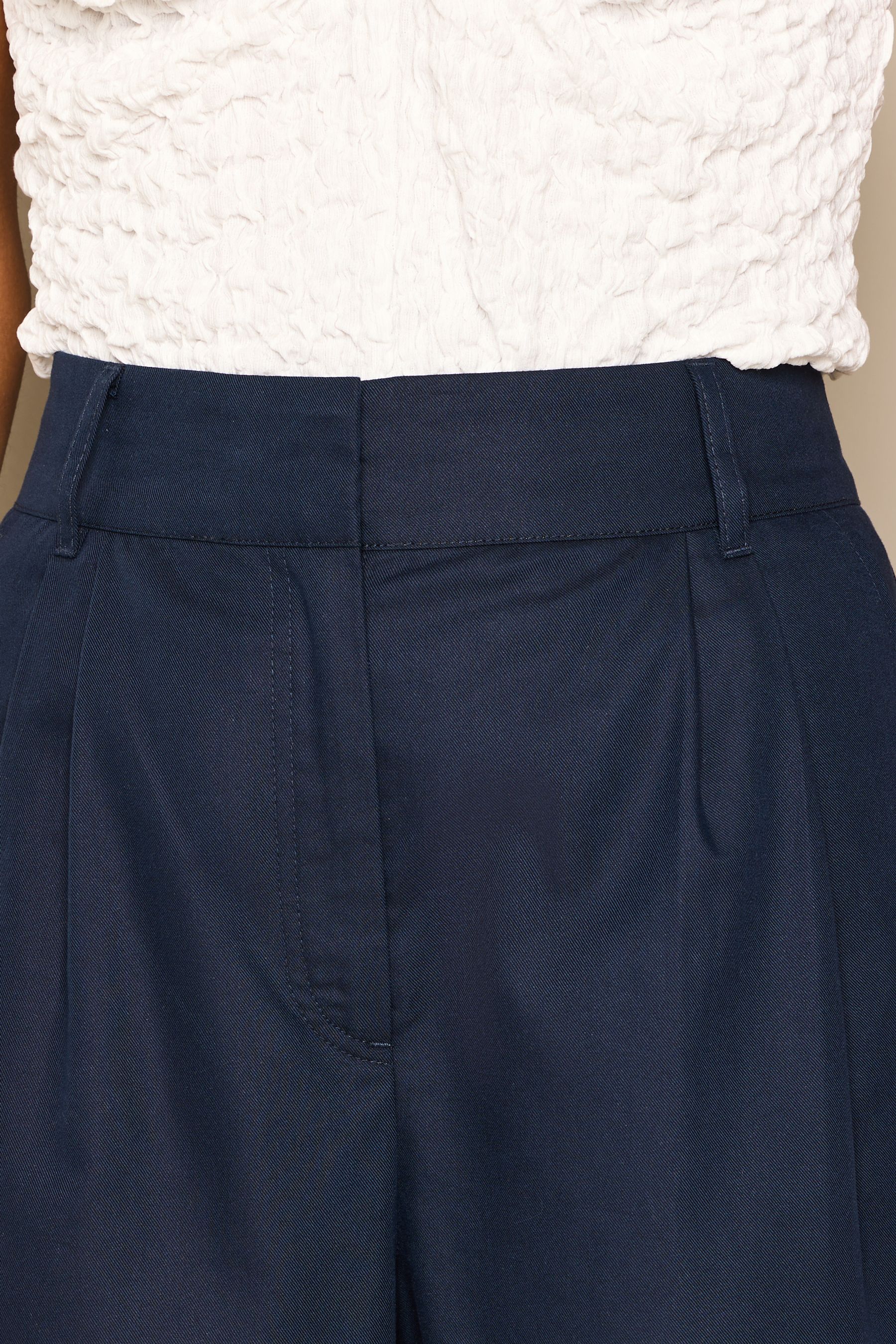 Buy Navy Blue Cotton Mix Smart Wide Leg Trousers from Next Ireland