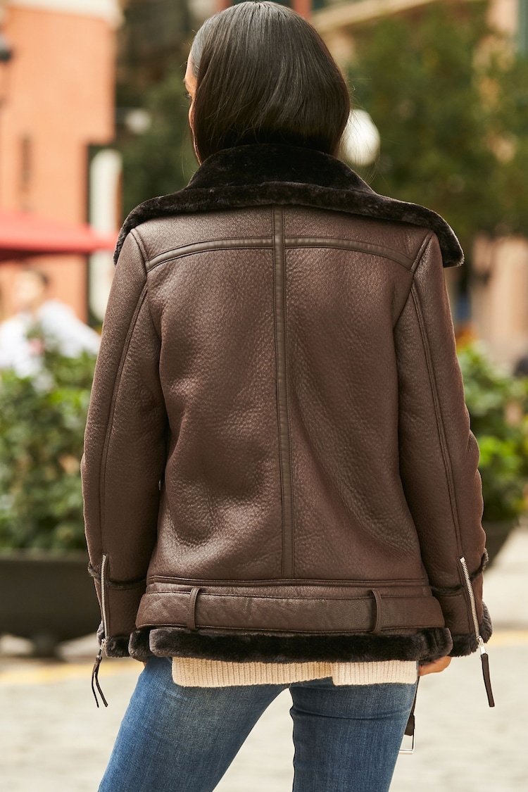 Buy Sosandar Brown Faux Sherling Biker Jacket from the Next UK online shop