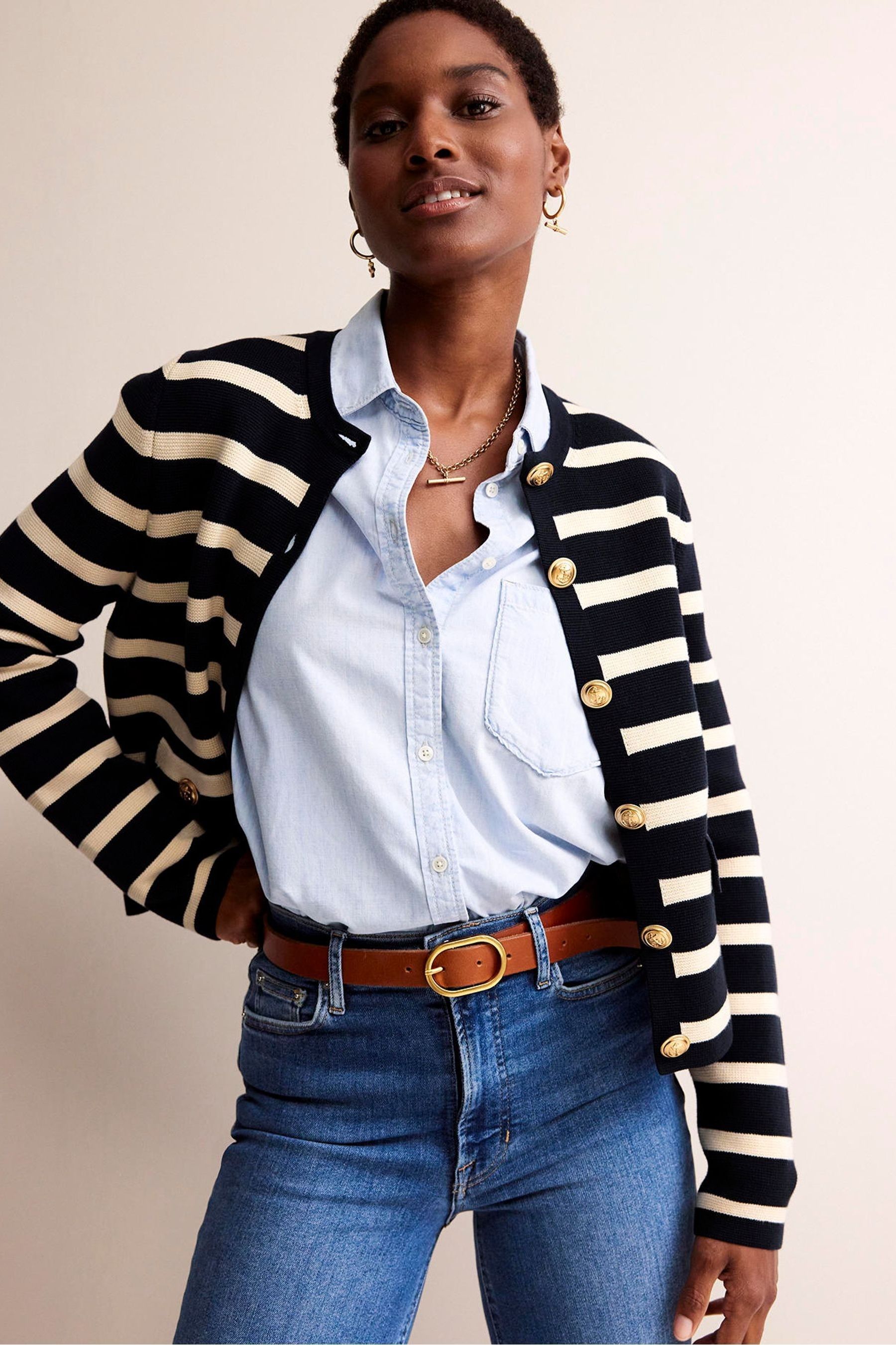 Buy Boden Blue 100% Cotton Holly Cropped Knitted Cardigan from the Next ...