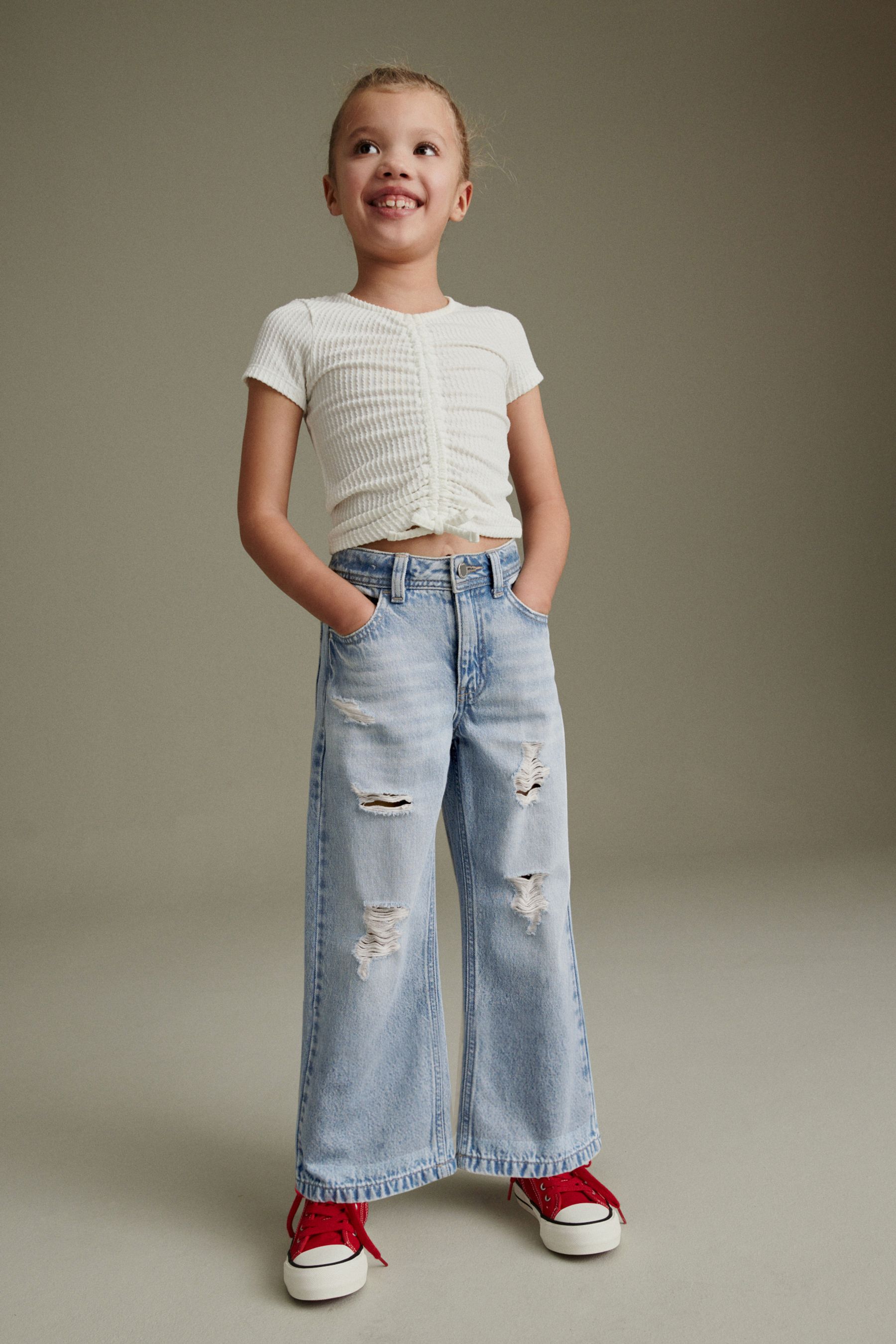 Buy Blue Denim 100% Cotton Wide Leg Jeans (3-16yrs) from the Next UK ...