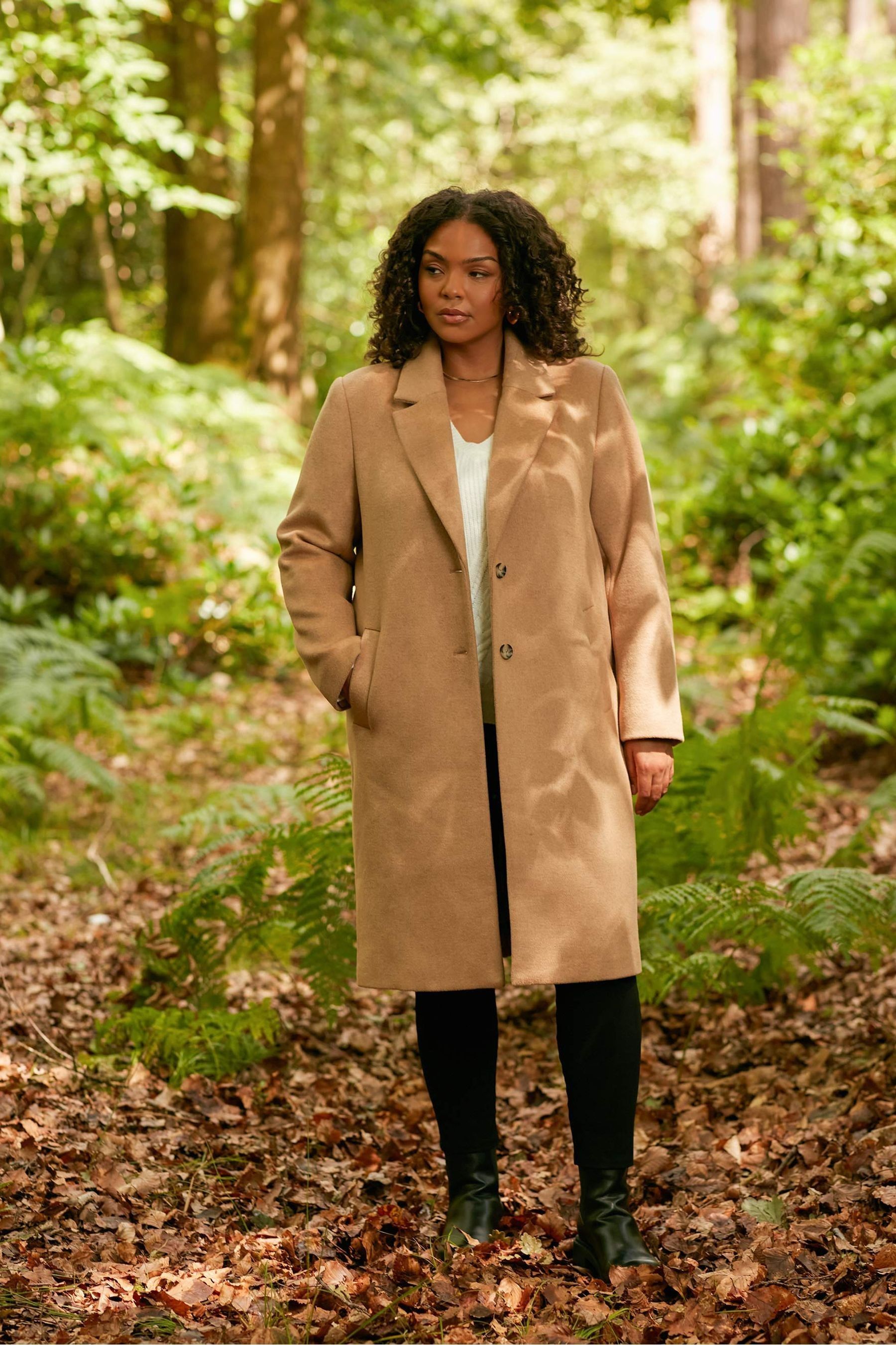 Buy Live Unlimited Natural Curve Wool Blend Long Tailored Coat from the ...