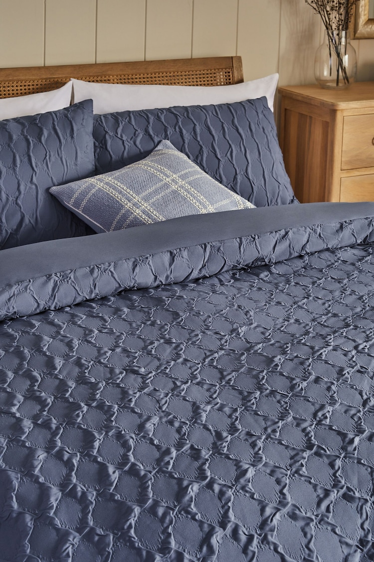 Buy Blue Navy Textured Embossed Square Pattern Bedding Duvet Cover and ...