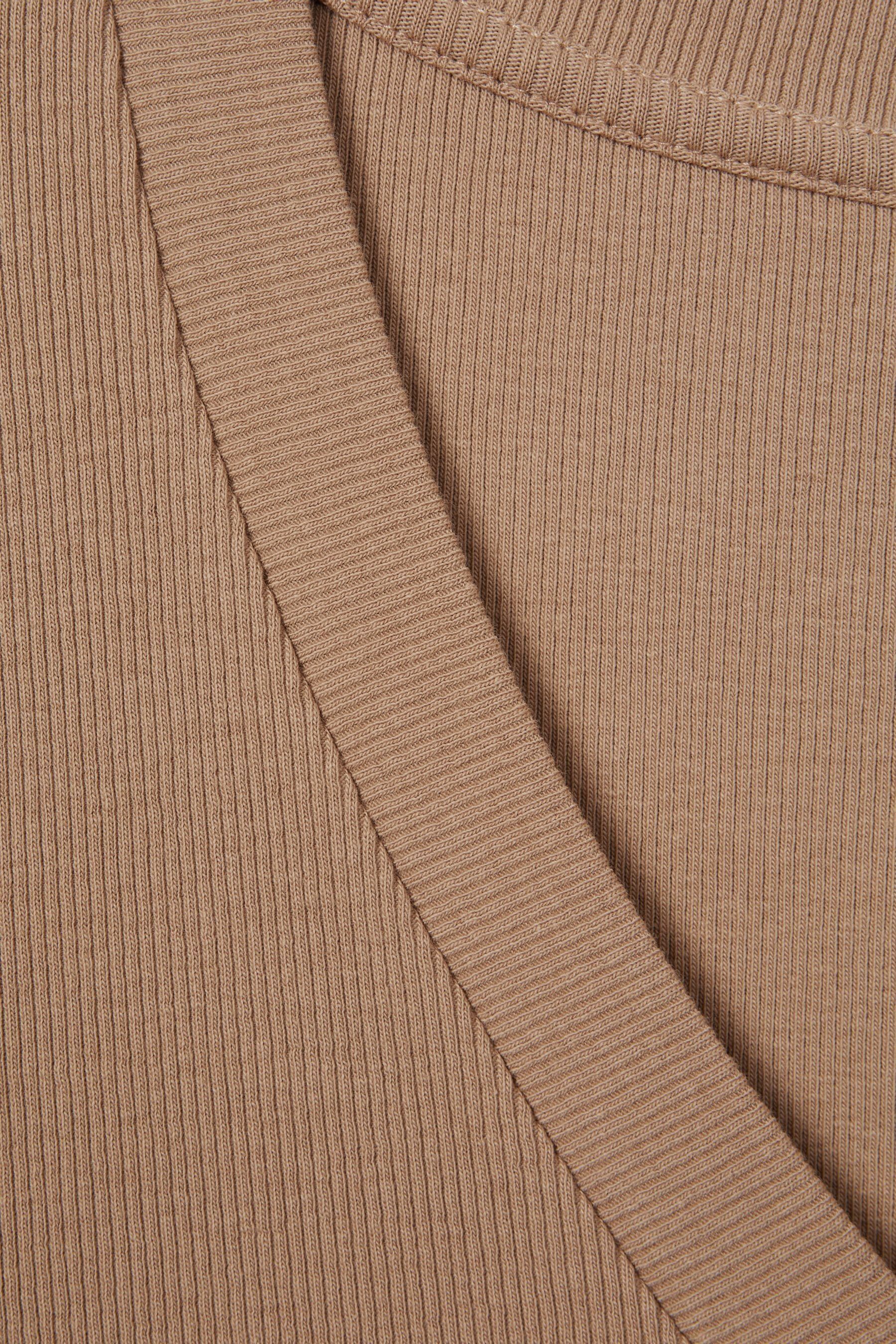 Buy Reiss Camel Becca Cotton Blend Ribbed V-Neck Top from the Next UK ...