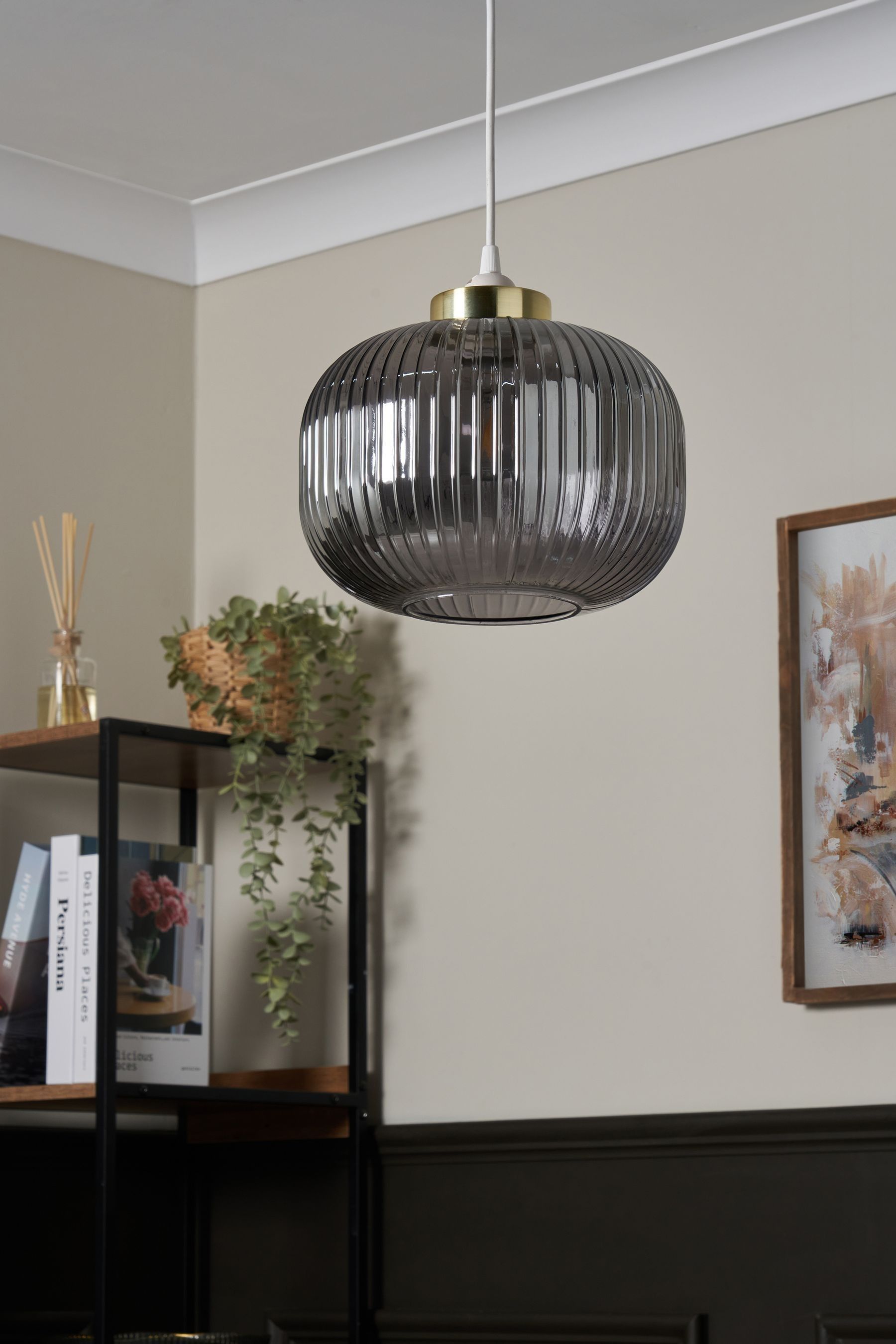 Buy BHS Satin Brass Lyna Smoke Glass Easy Fit Shade Ceiling Light from ...