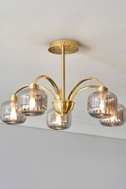 Buy BHS Satin Brass Lyna Smoke Glass 5 Light Flush Ceiling Light from ...
