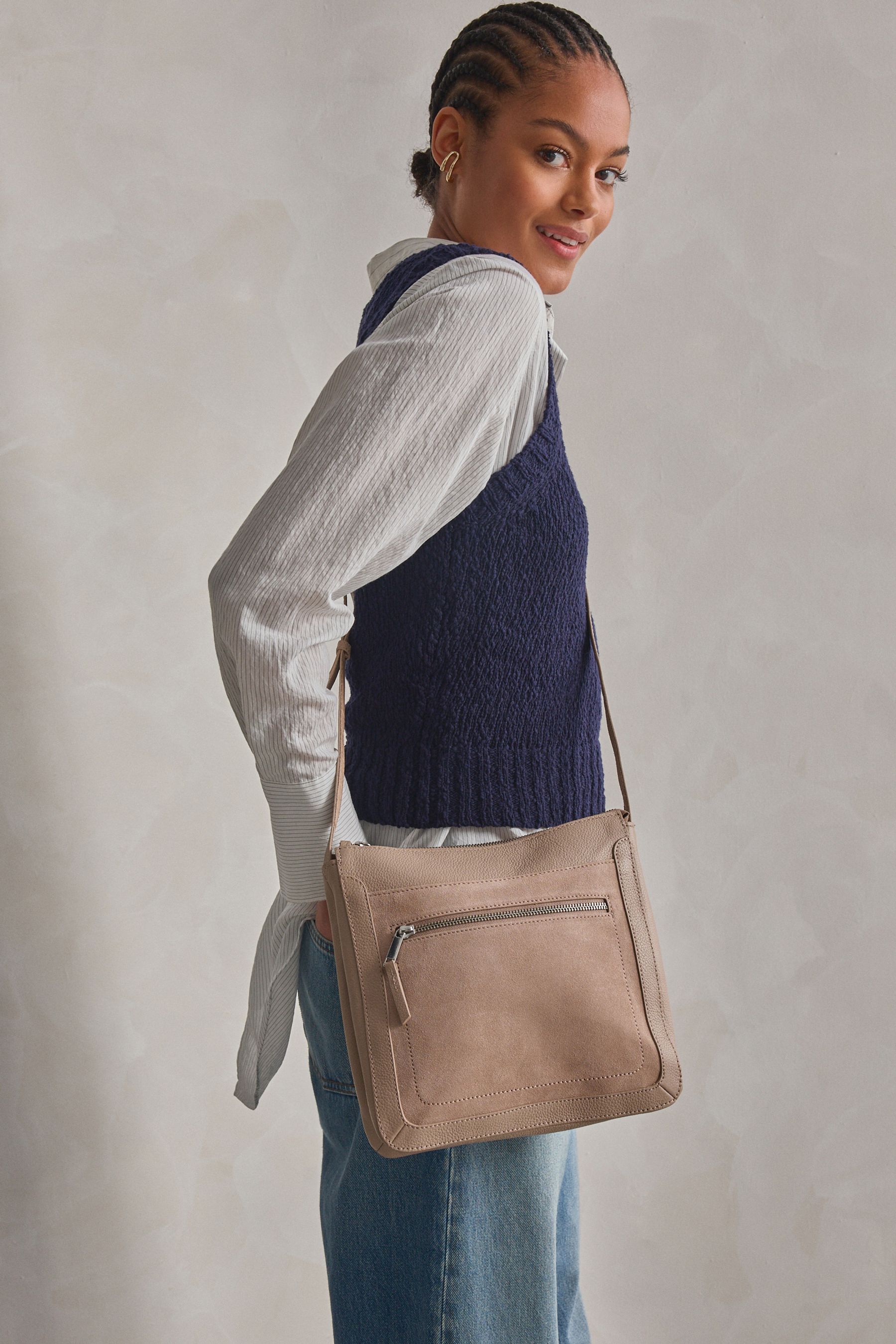 Buy Taupe Leather Pocket Messenger Bag from the Next UK online shop