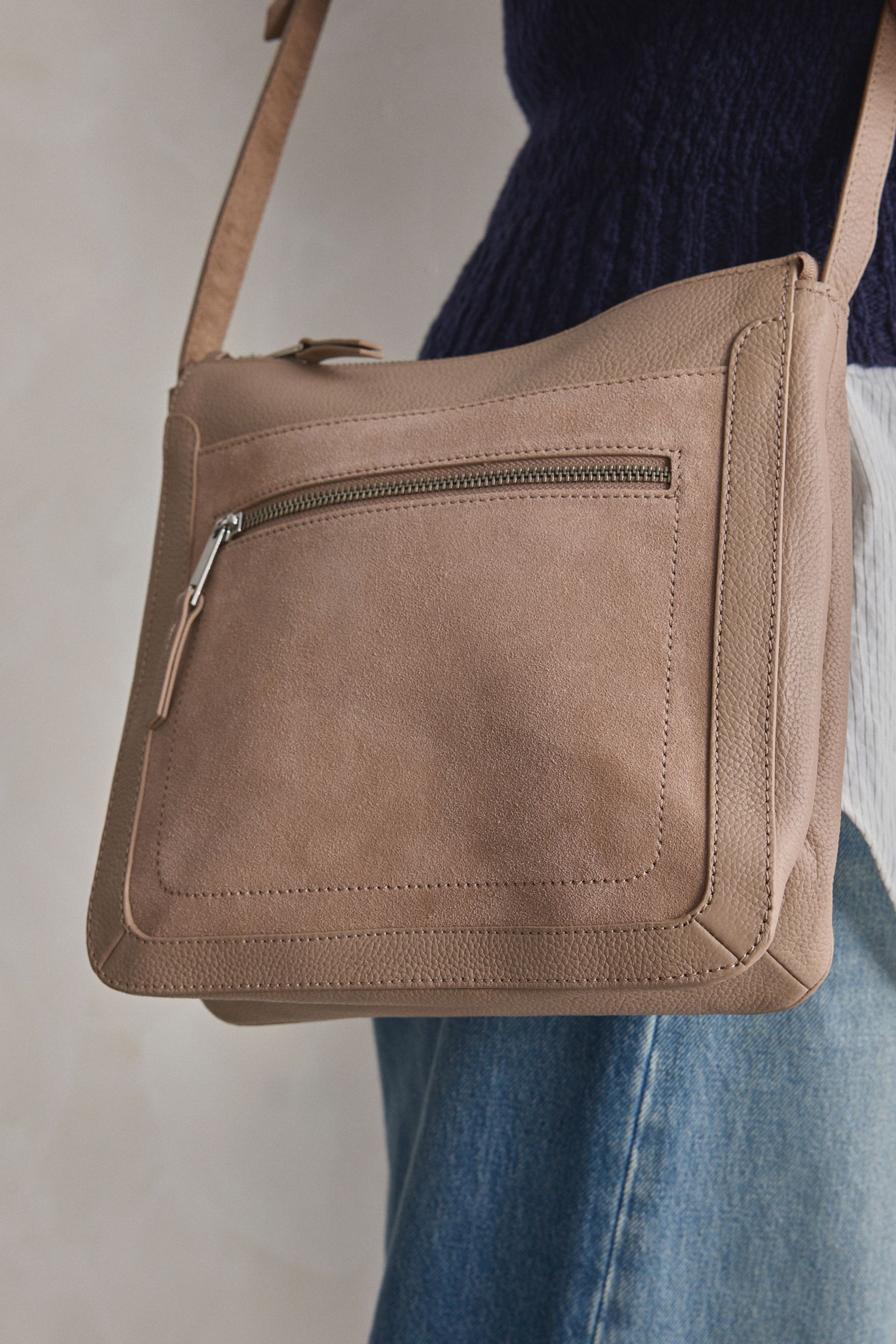 Buy Taupe Leather Pocket Messenger Bag from the Next UK online shop