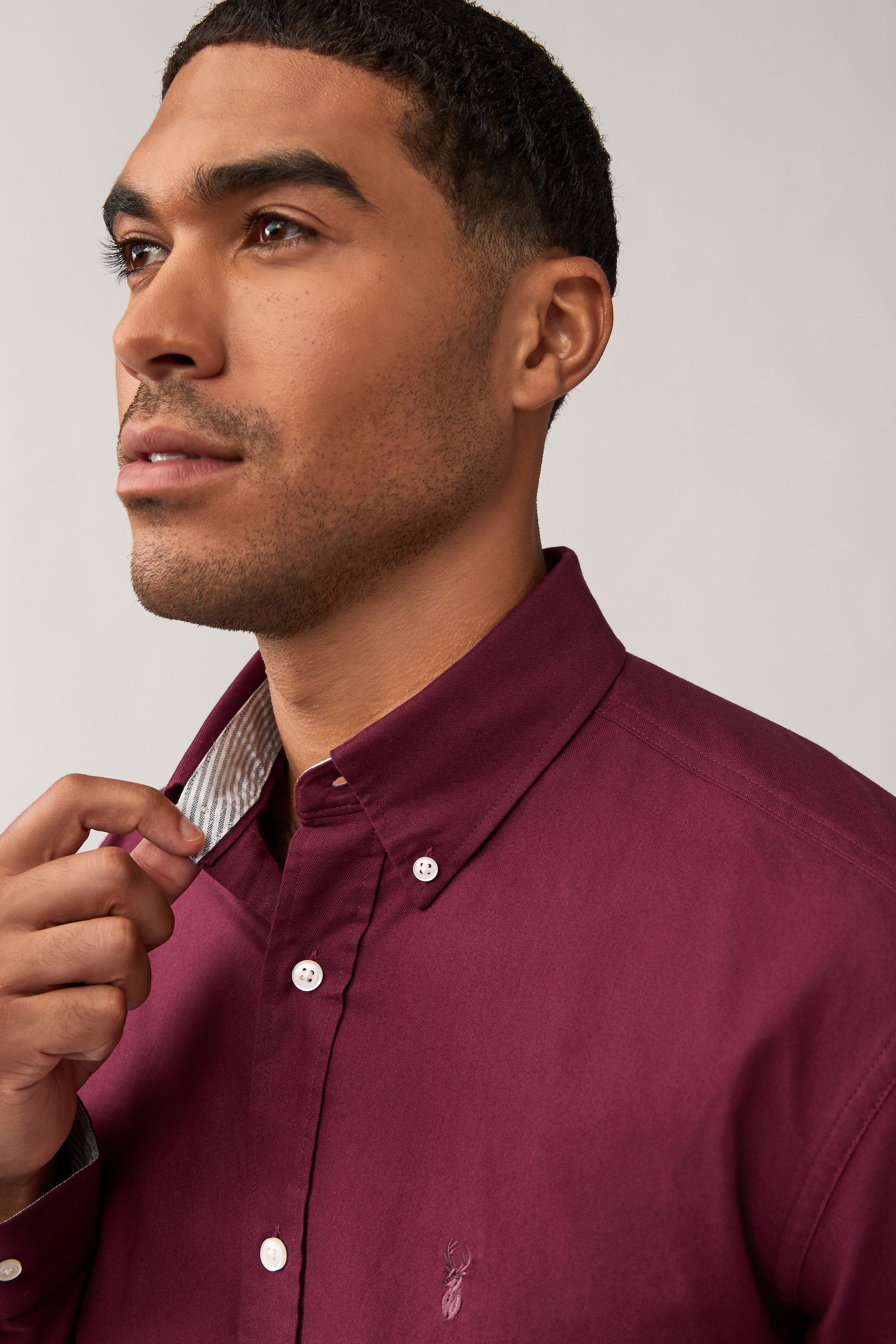 Buy Burgundy Red Regular Fit Long Sleeve Oxford 100% Cotton Shirt from ...