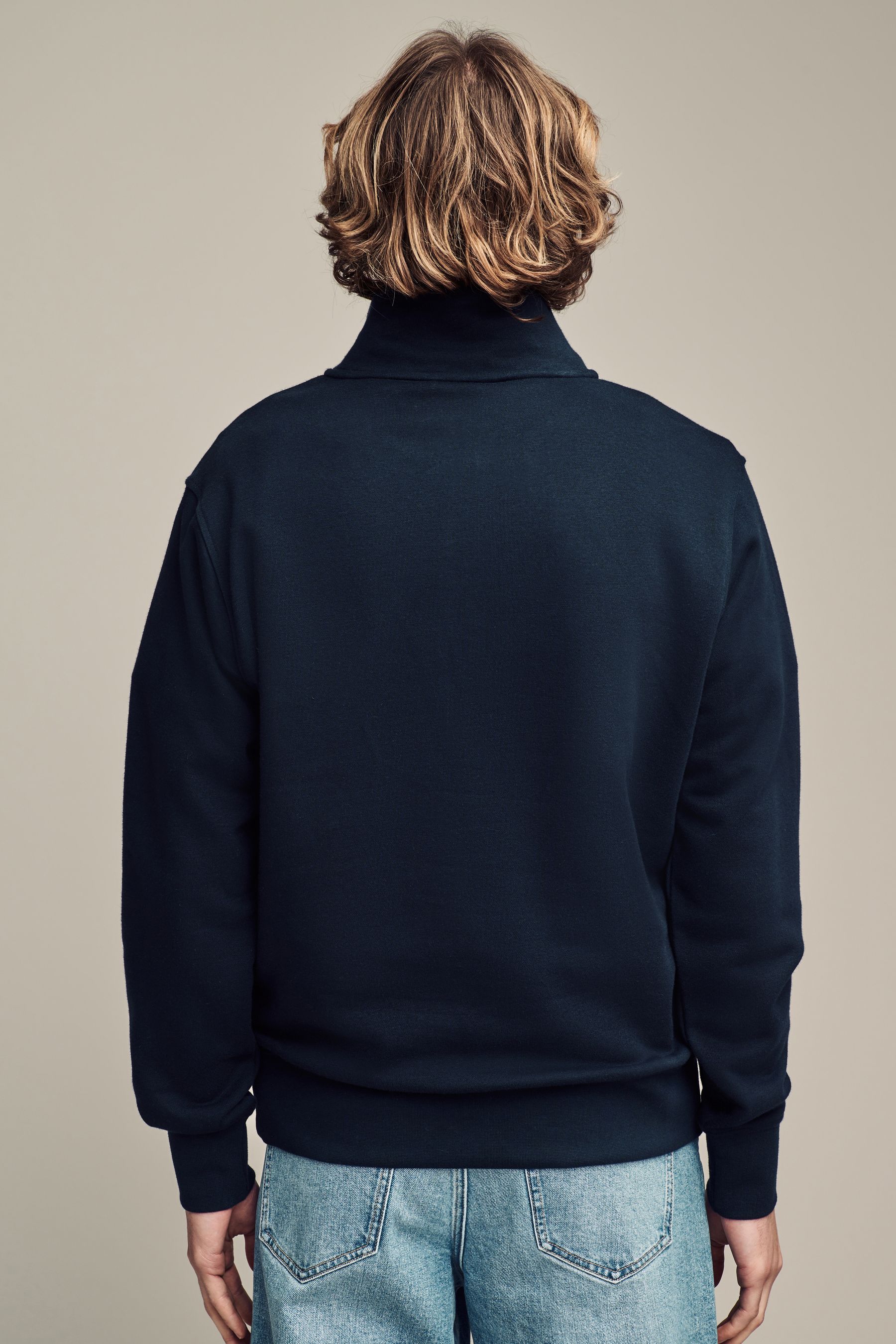 Buy Navy Blue Zip Neck Jersey Cotton Rich Zip Neck Sweatshirt from the ...
