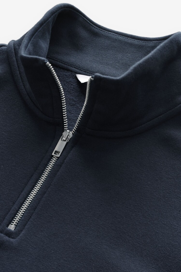 Buy Navy Blue Zip Neck Jersey Cotton Rich Zip Neck Sweatshirt from the ...
