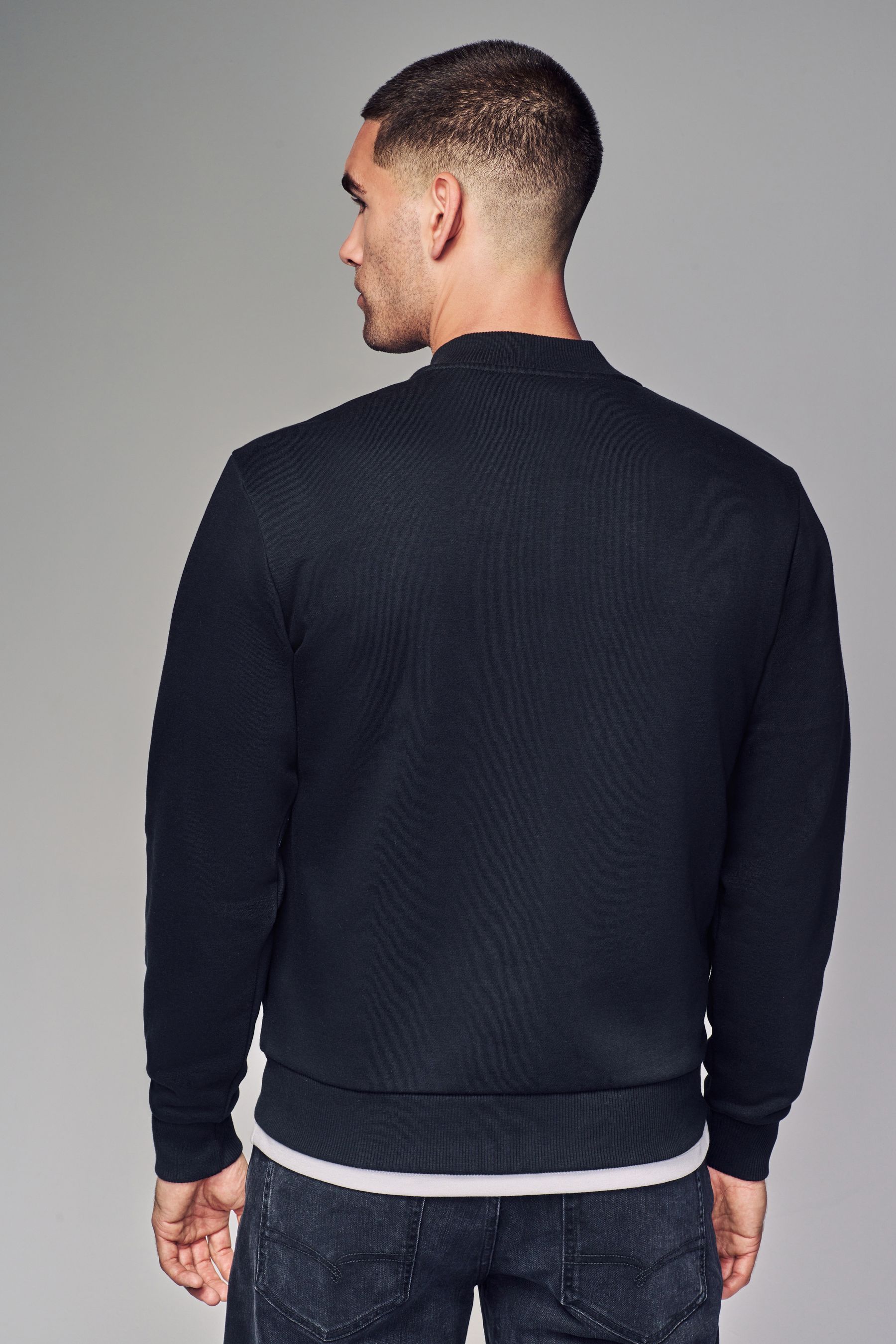 Buy Black Zip Through Cotton Rich Jersey Bomber Jacket from the Next UK ...