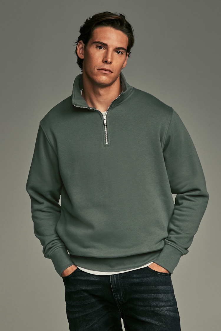 Buy Green Jersey Cotton Rich Quarter Zip Sweatshirt from the Next UK ...