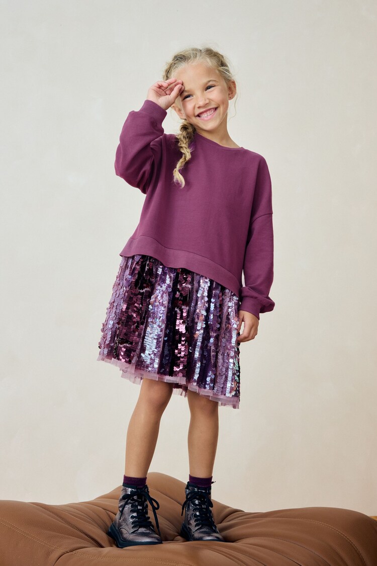Buy Purple Sequin Sweat Dress (3-12yrs) from Next USA