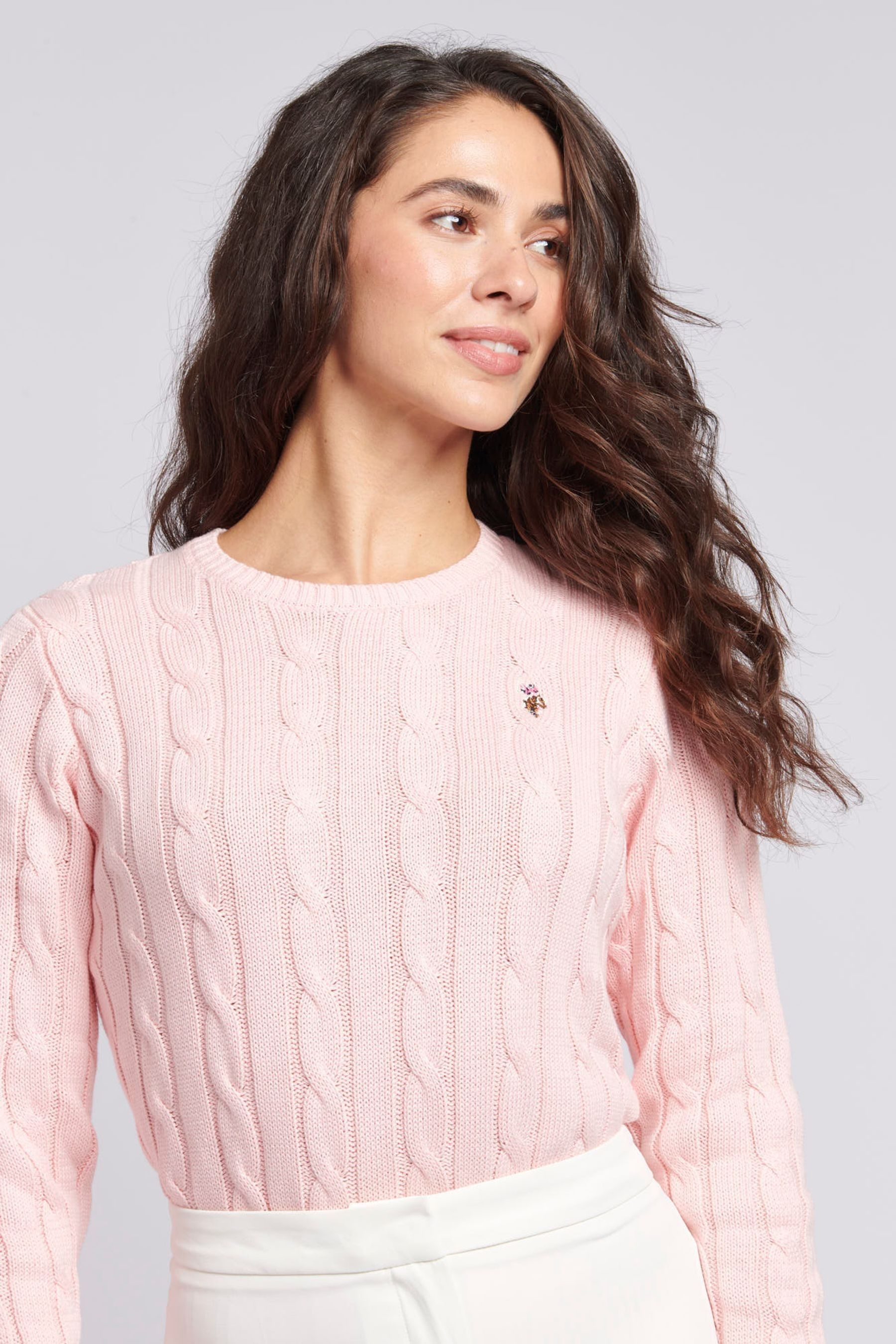 Buy U.S. Polo Assn. Pink Womens Crew Neck Cable Knit Pink Jumper from the Next UK online shop