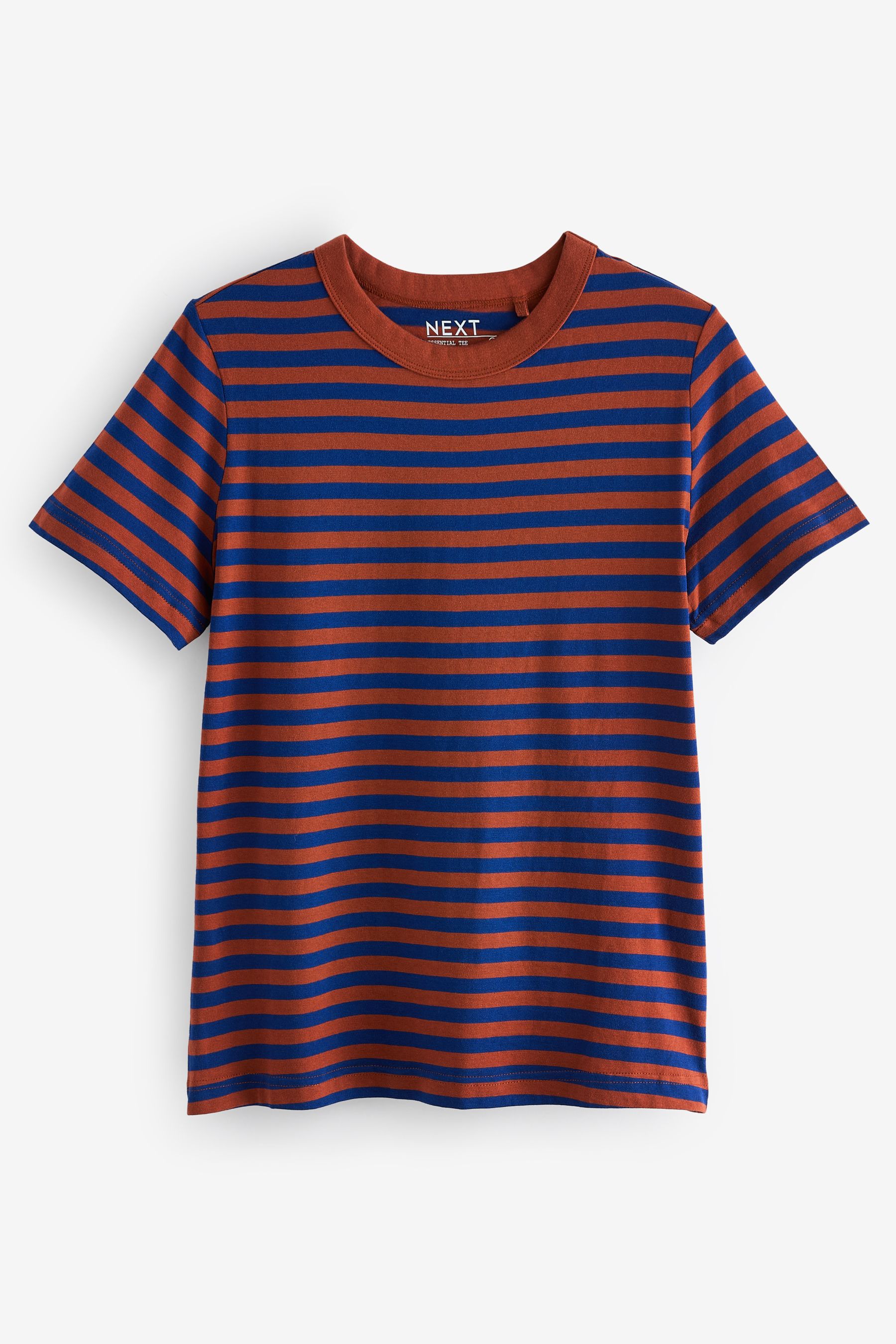 Buy Blue/Orange Rust Stripe Essential Pure 100% Cotton Short Sleeve ...