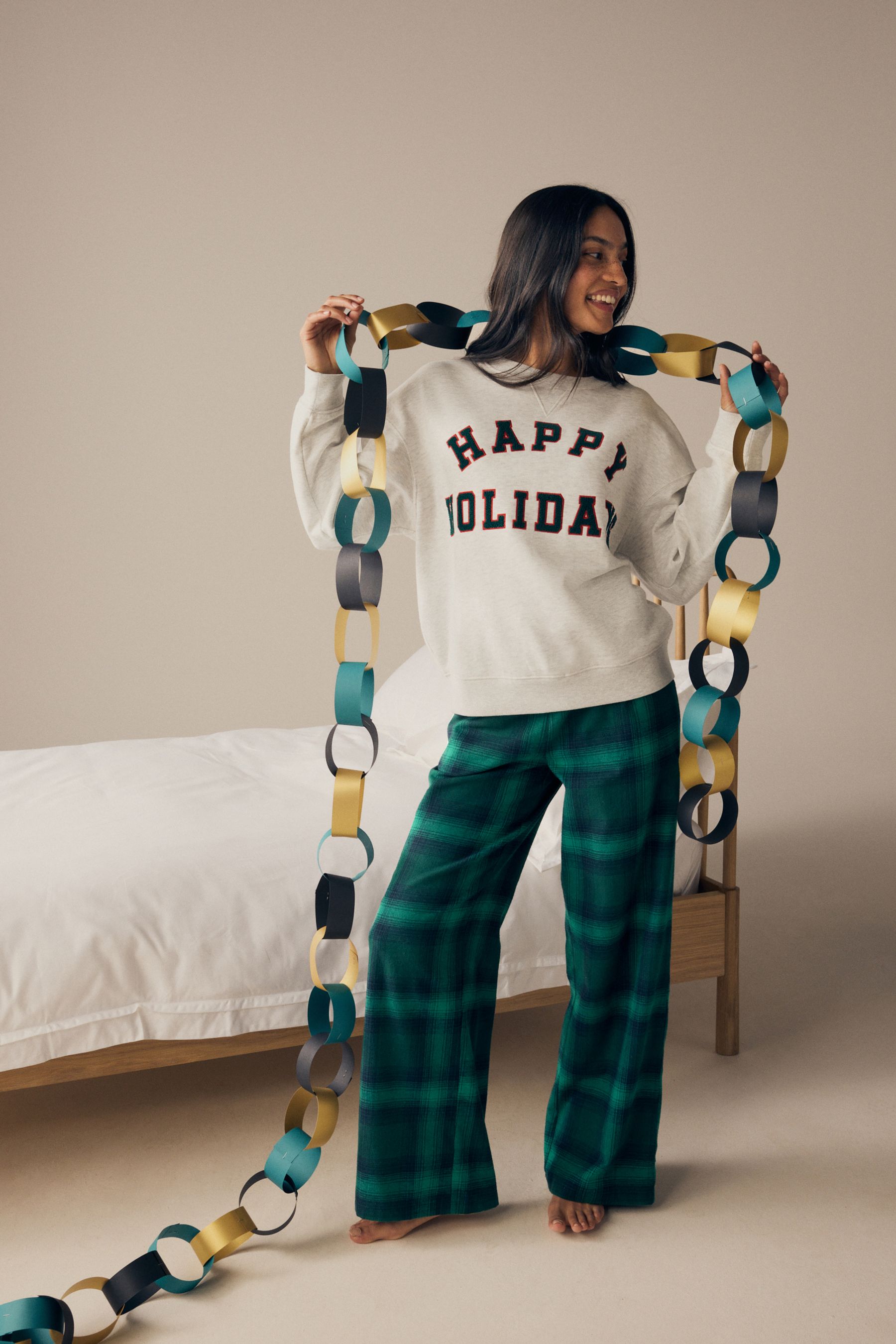 Buy Grey/Green Womens 100% Cotton Matching Family Christmas Happy ...