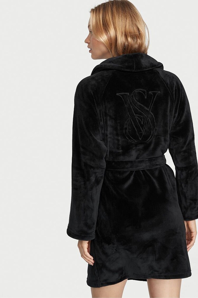 Buy Victoria's Secret Black Embossed Logo Cosy Short Dressing Gown from ...