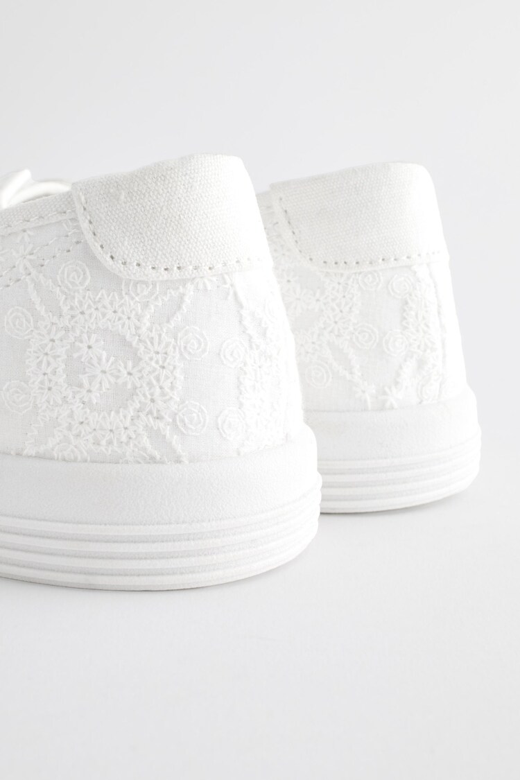 Buy White Embroidered Forever Comfort® Laceless Canvas Slip-On Trainers ...