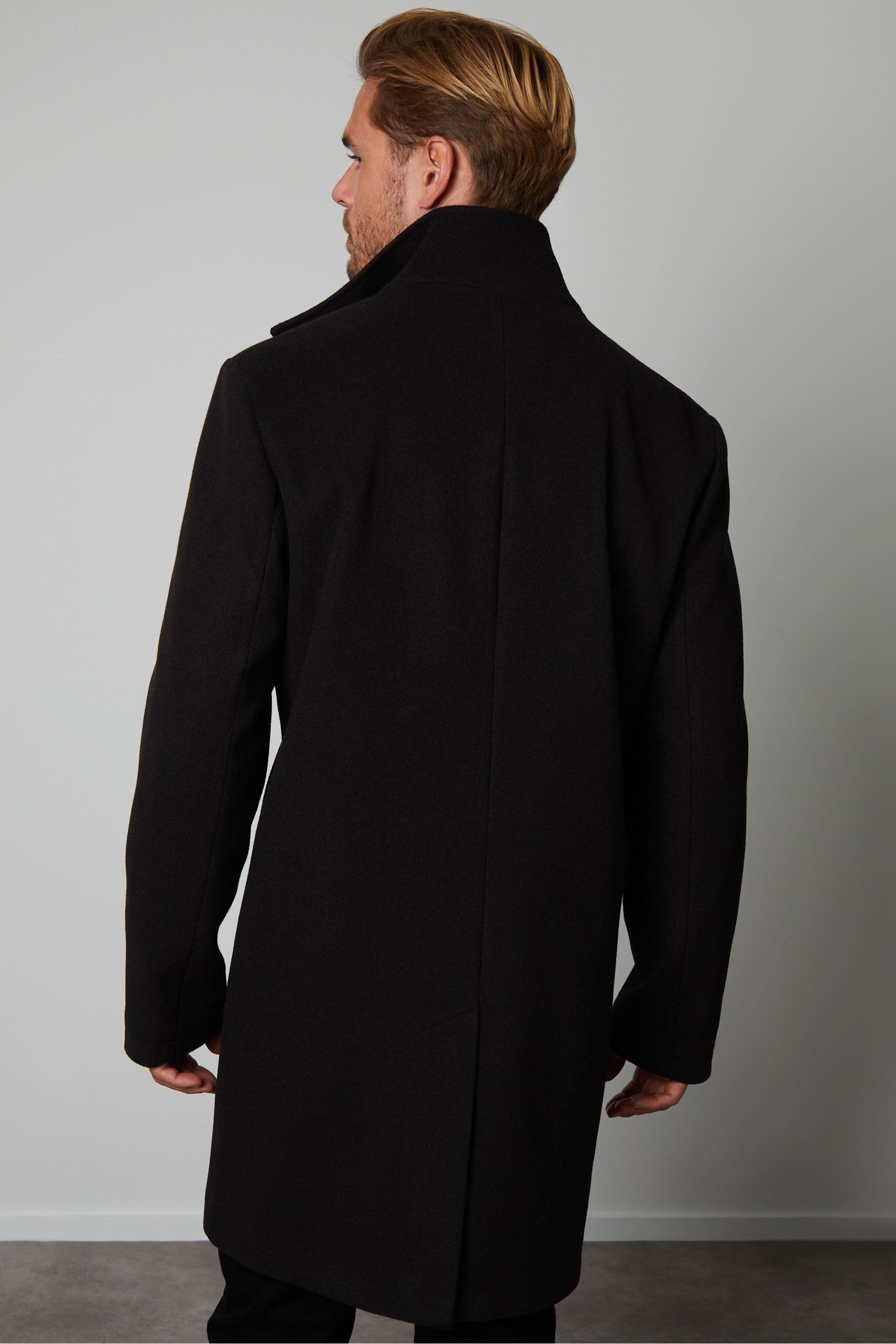 Buy Threadbare Black Luxe Funnel Neck Coat with Mock Layer from the ...