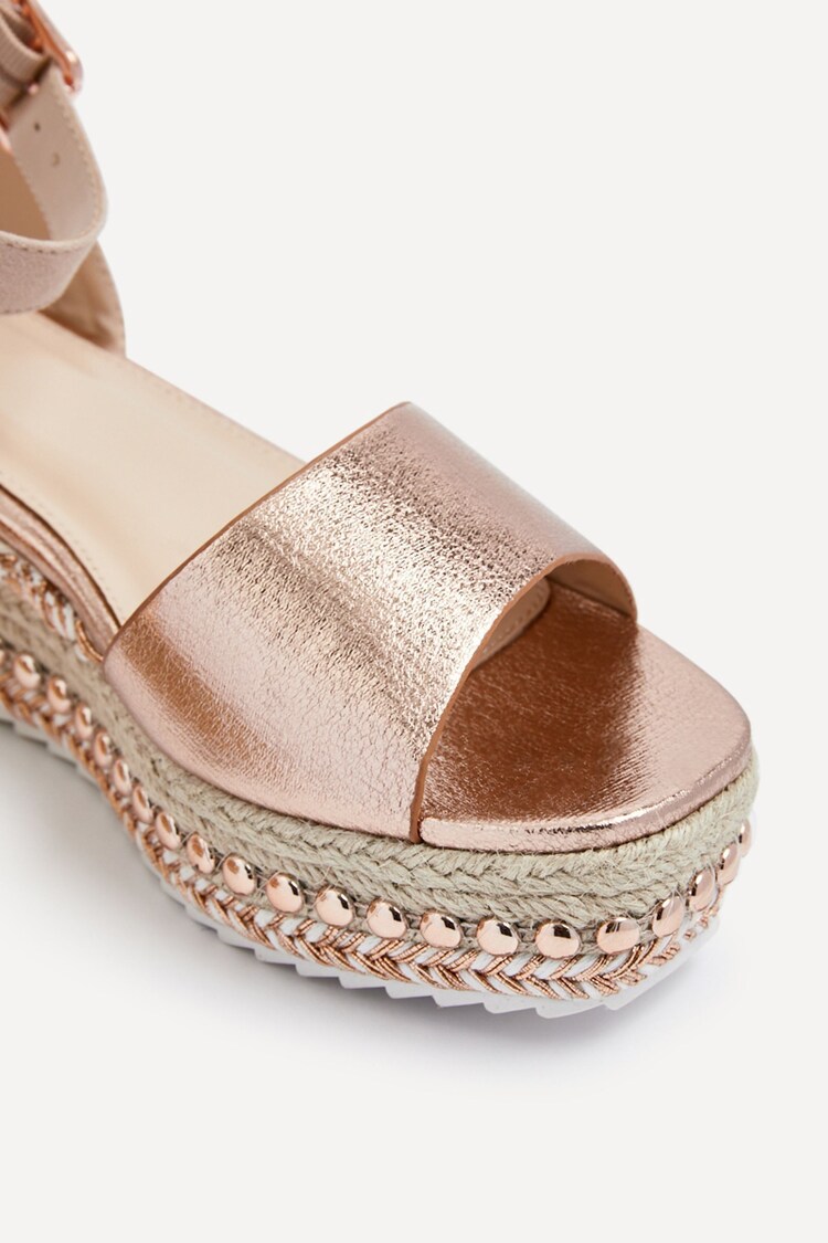 Buy Linzi Gold Disco Espadrille Inspired Wedges With Trim Detail from ...
