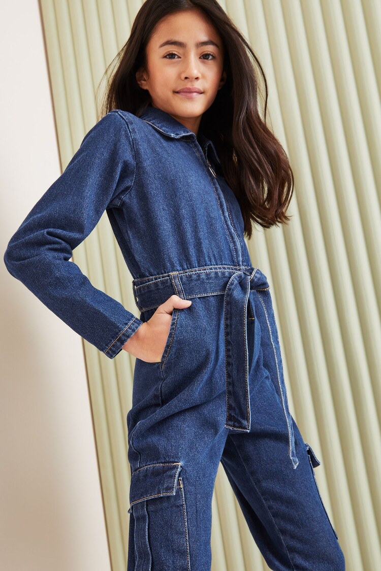 Buy Lipsy Blue Denim Utility Jumpsuit (5-16yrs) from the Next UK online ...