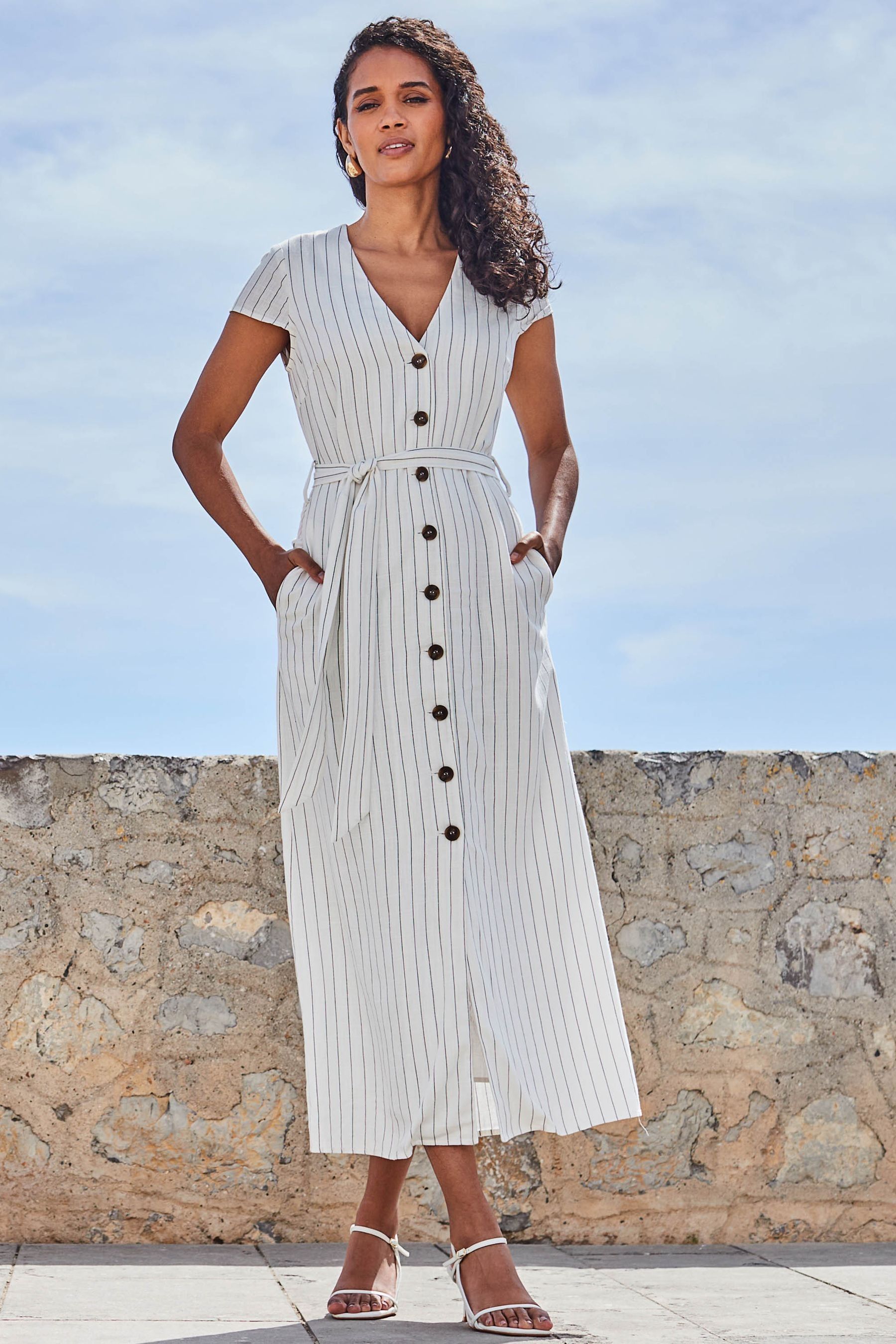 Buy Sosandar White Pinstripe Belted Maxi Dress from the Next UK online shop