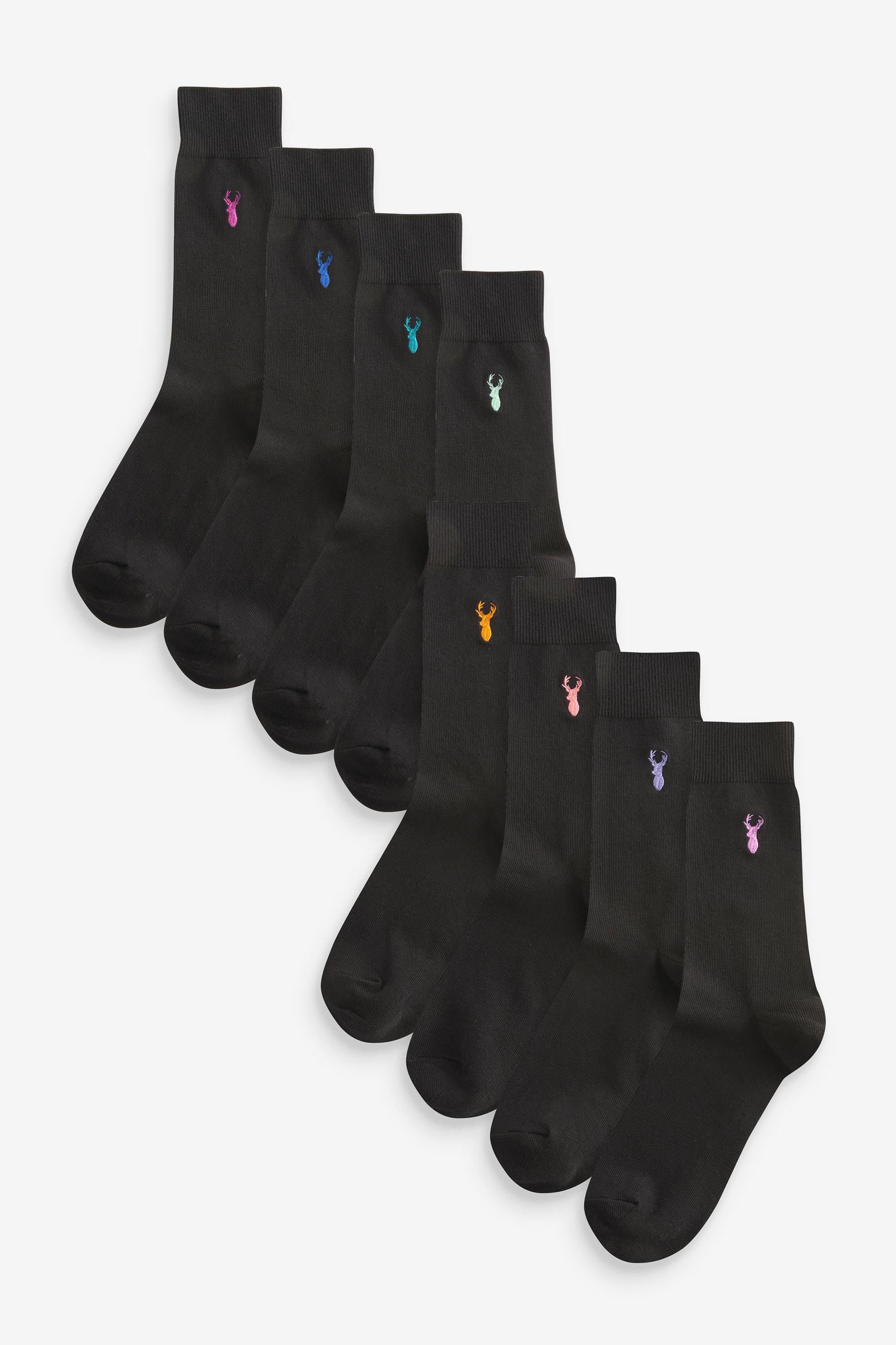Buy Black 8 Pack Multi Stag Lasting Fresh Embroidered Socks from the ...