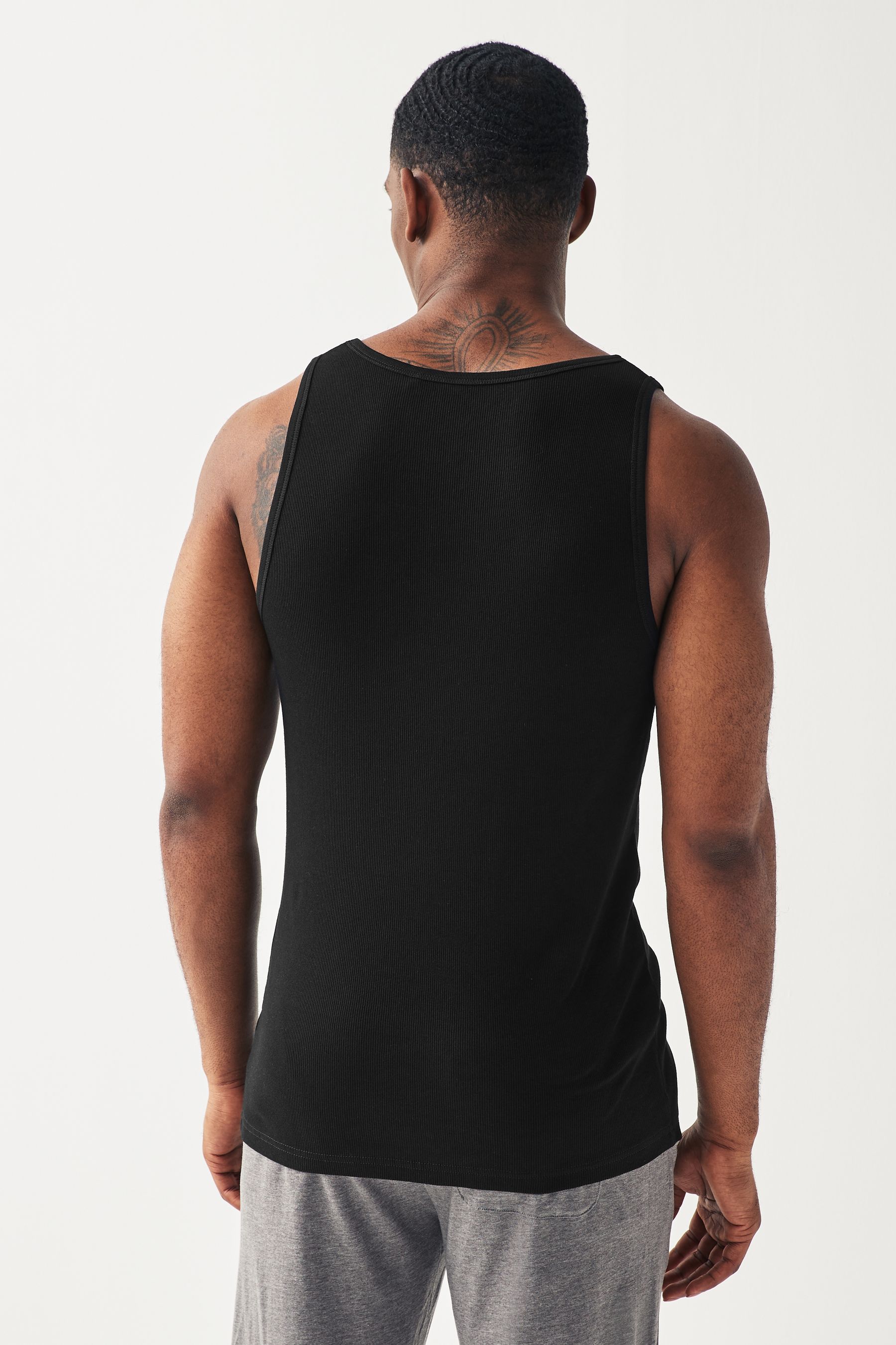 Buy Black Ribbed 2 Pack 100% Cotton Vests 5 Pack from the Next UK ...
