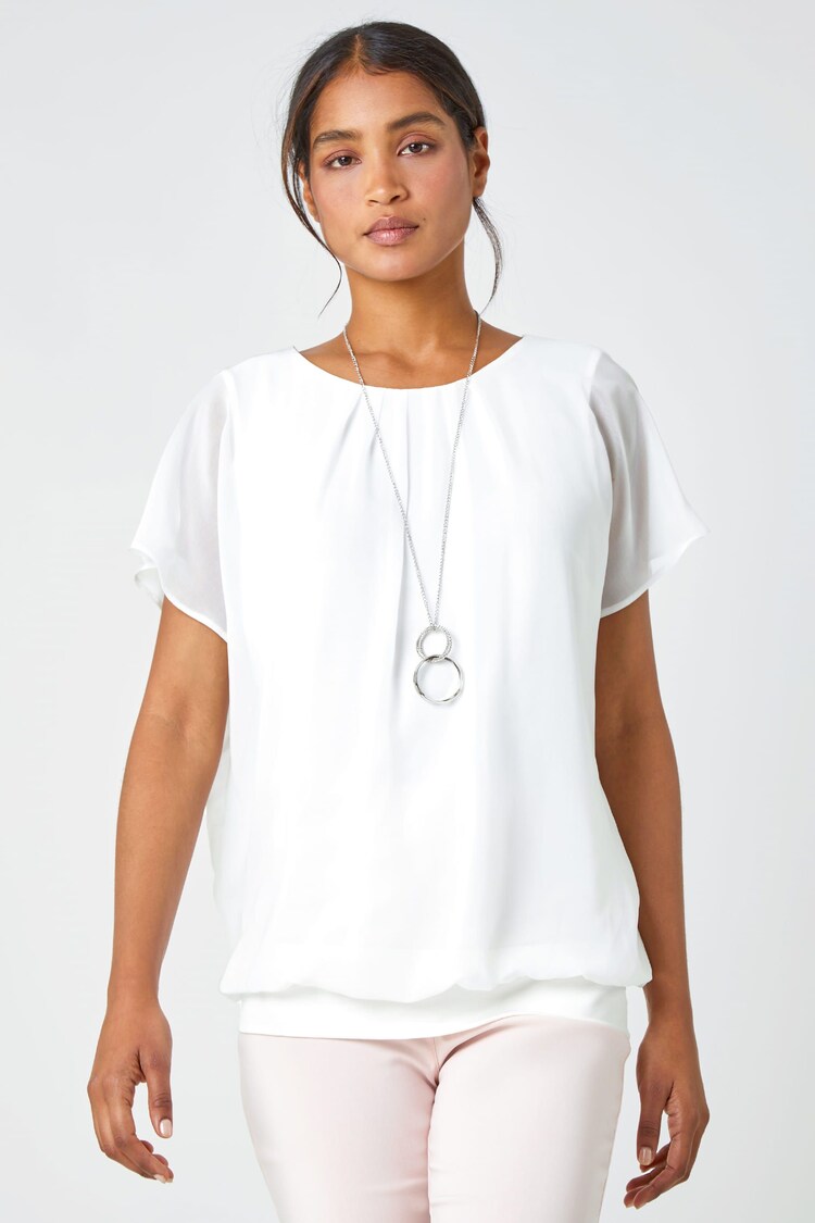 Buy Roman White Chiffon Jersey Blouson Top with Necklace from the Next ...