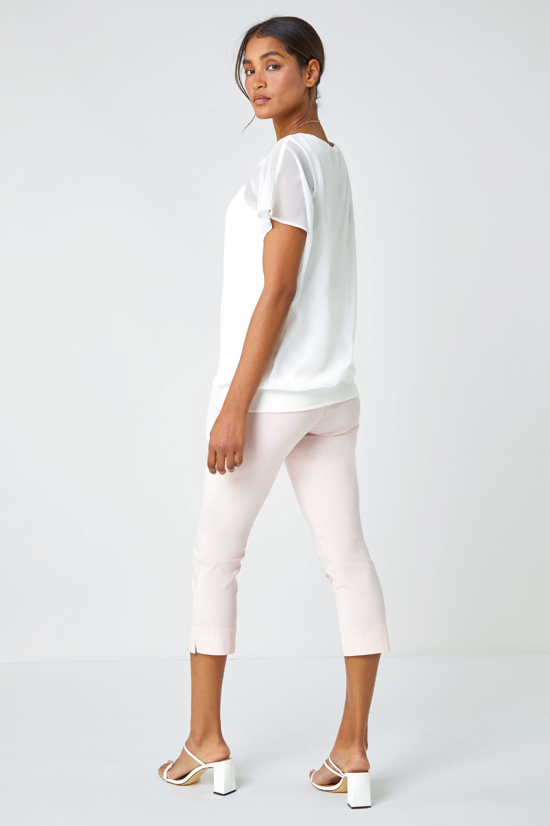 Buy Roman White Chiffon Jersey Blouson Top with Necklace from the Next ...