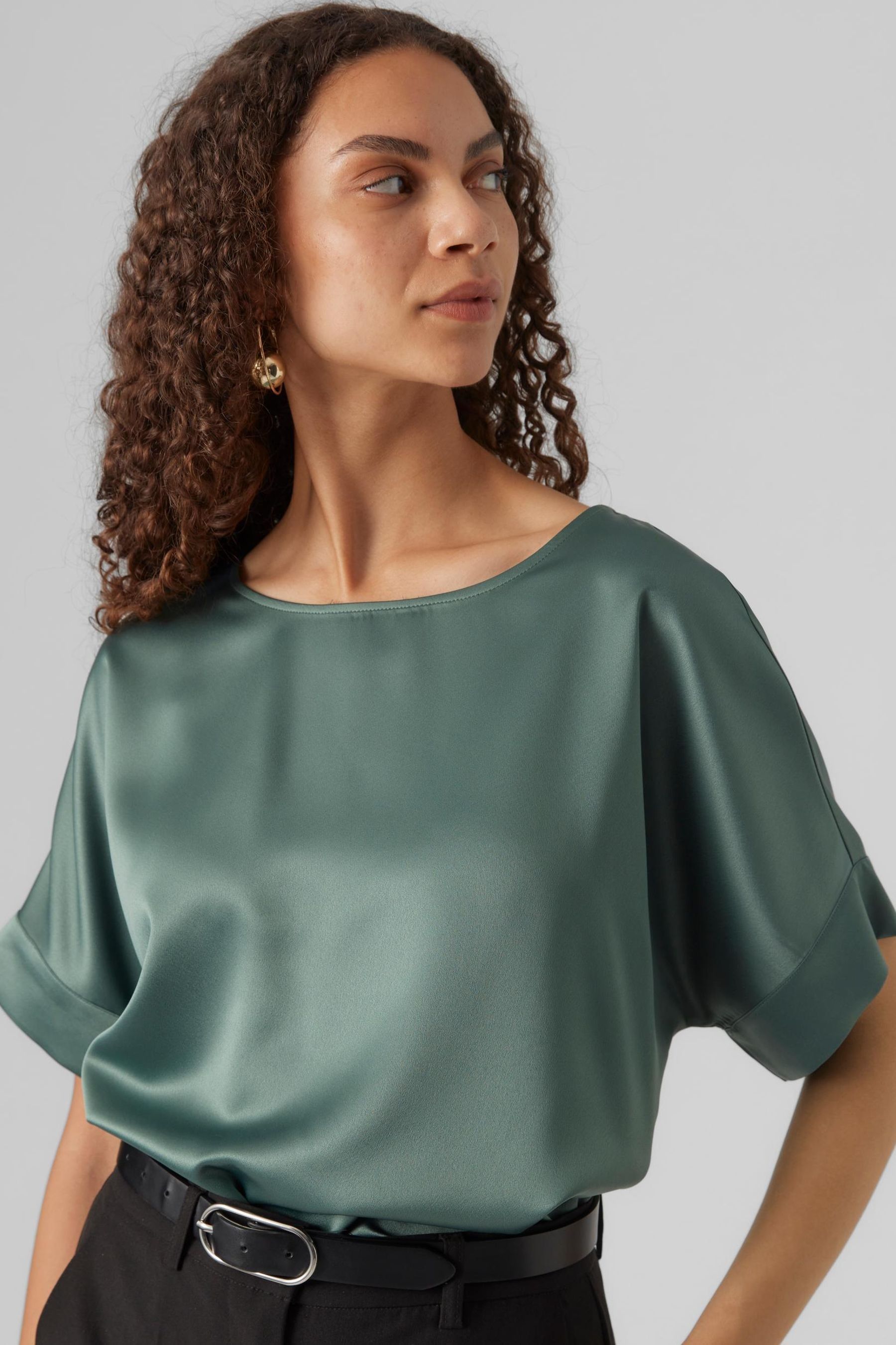 Buy VERO MODA Green Short Sleeve Satin Top from the Next UK online shop