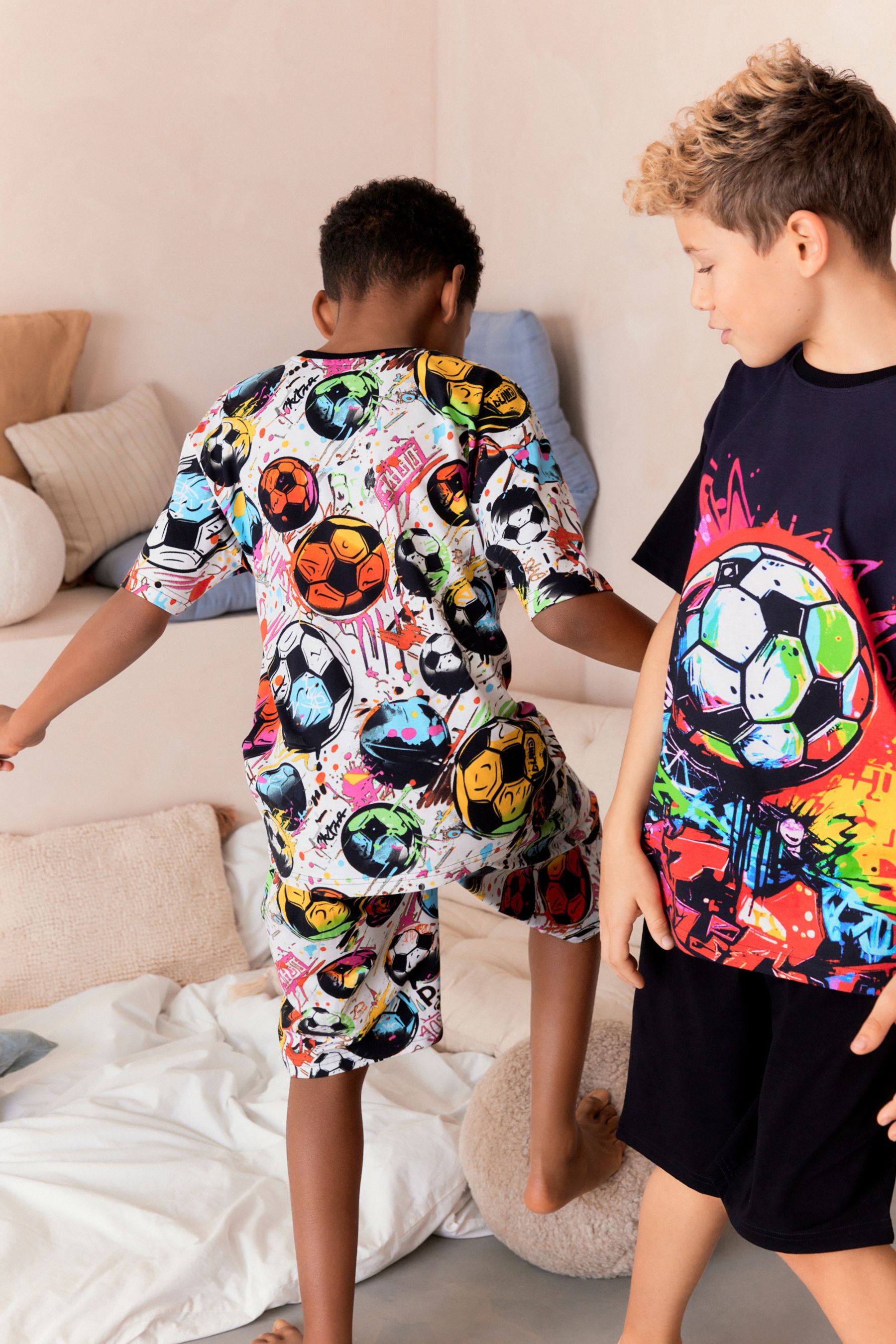 Buy Black/Pink Football 100% Cotton Short Pyjamas 2 Pack (3-16yrs) from ...