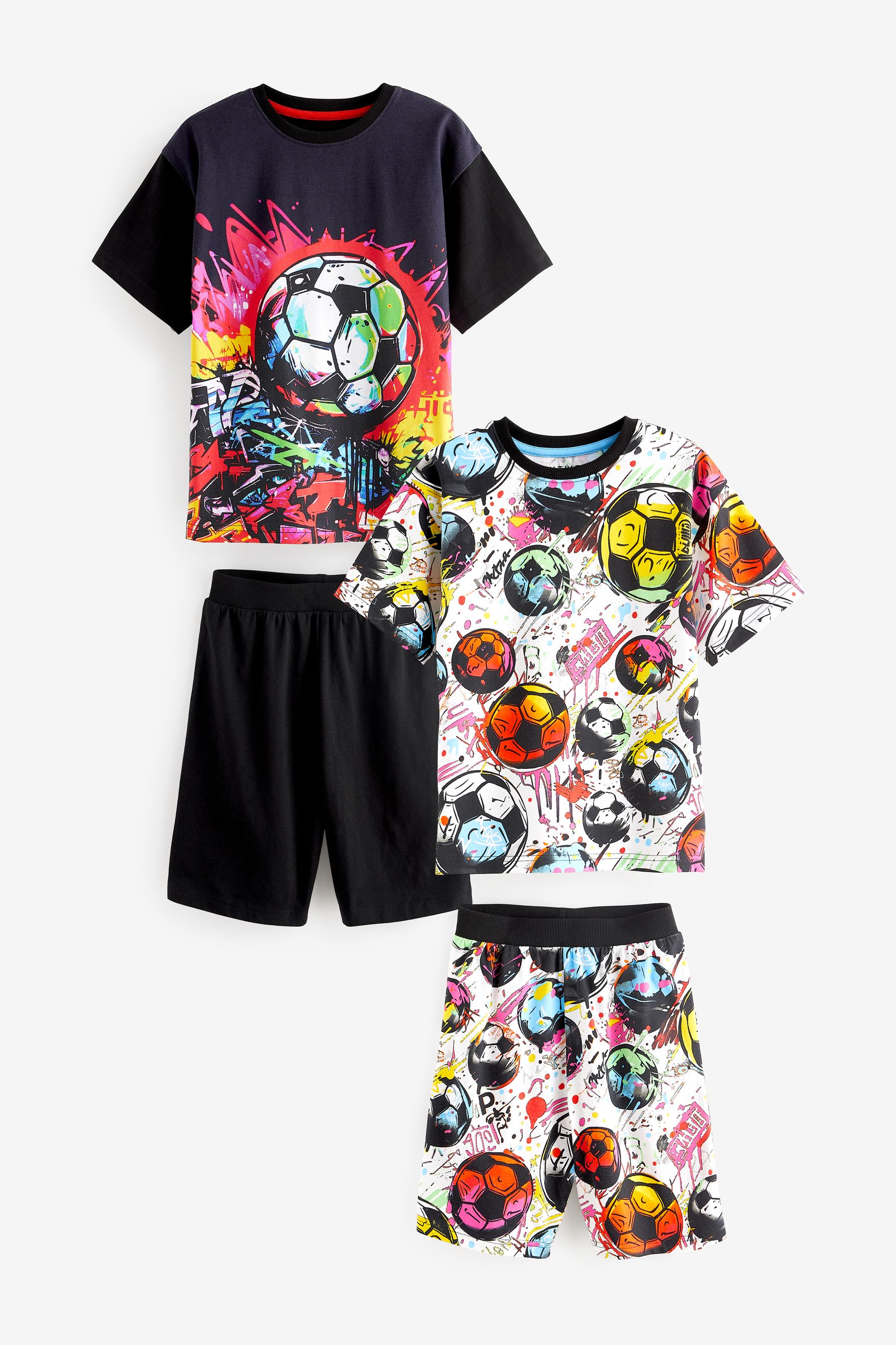 Buy Black/Pink Football 100% Cotton Short Pyjamas 2 Pack (3-16yrs) from ...