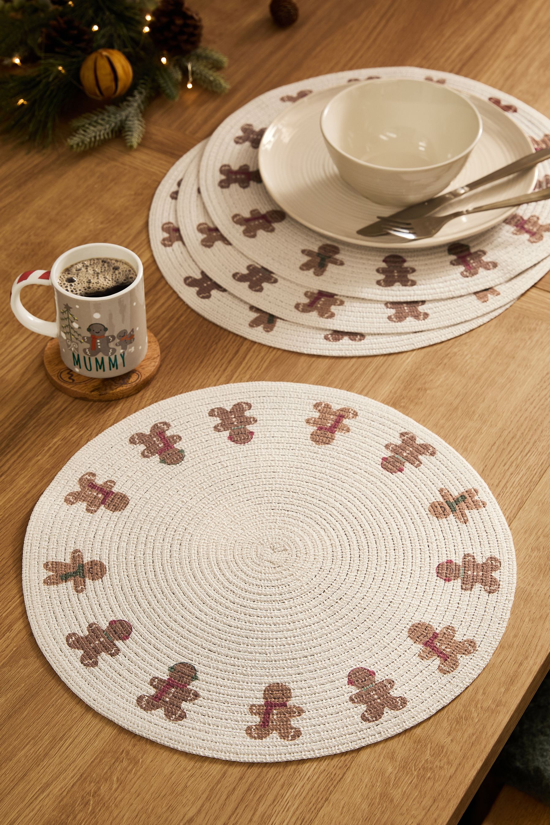 Buy Set of 4 Natural Christmas Gingerbread Printed Placemats from the ...