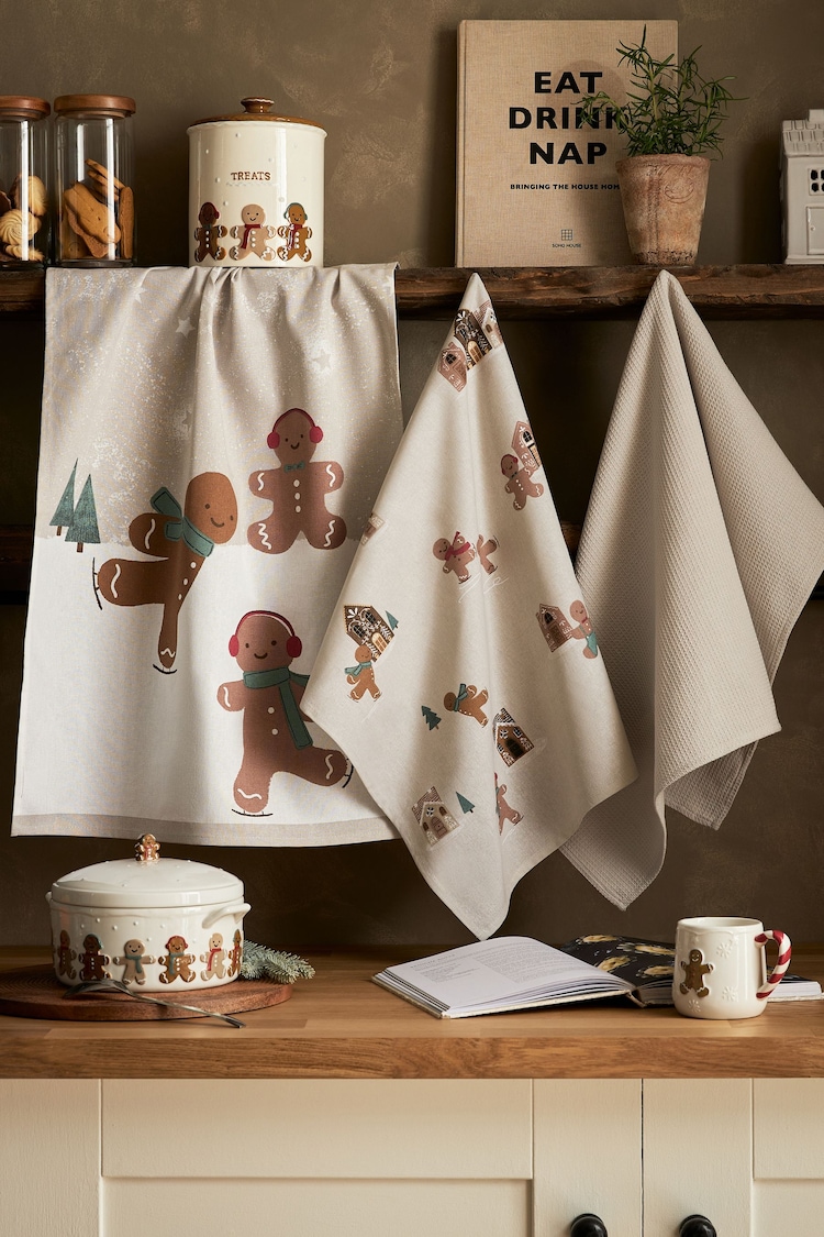 Buy Set of 3 Natural Gingerbread Tea 100% Cotton Towels from the Next ...