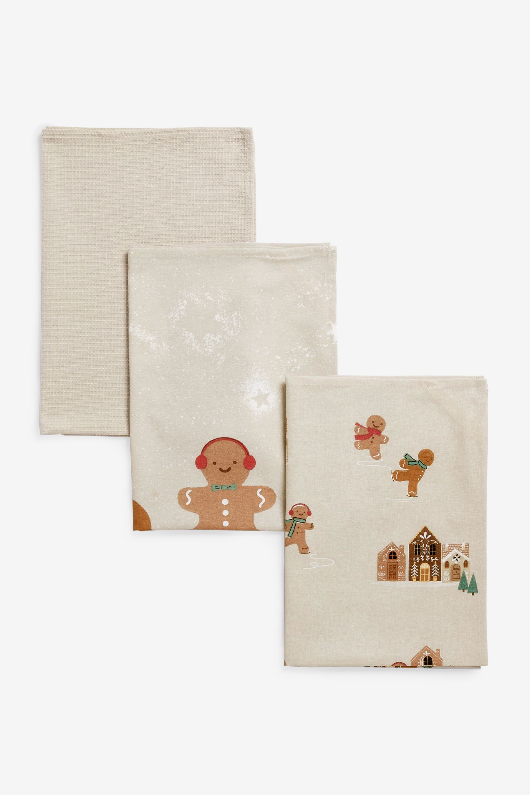 Buy Set of 3 Natural Gingerbread Tea 100% Cotton Towels from the Next ...