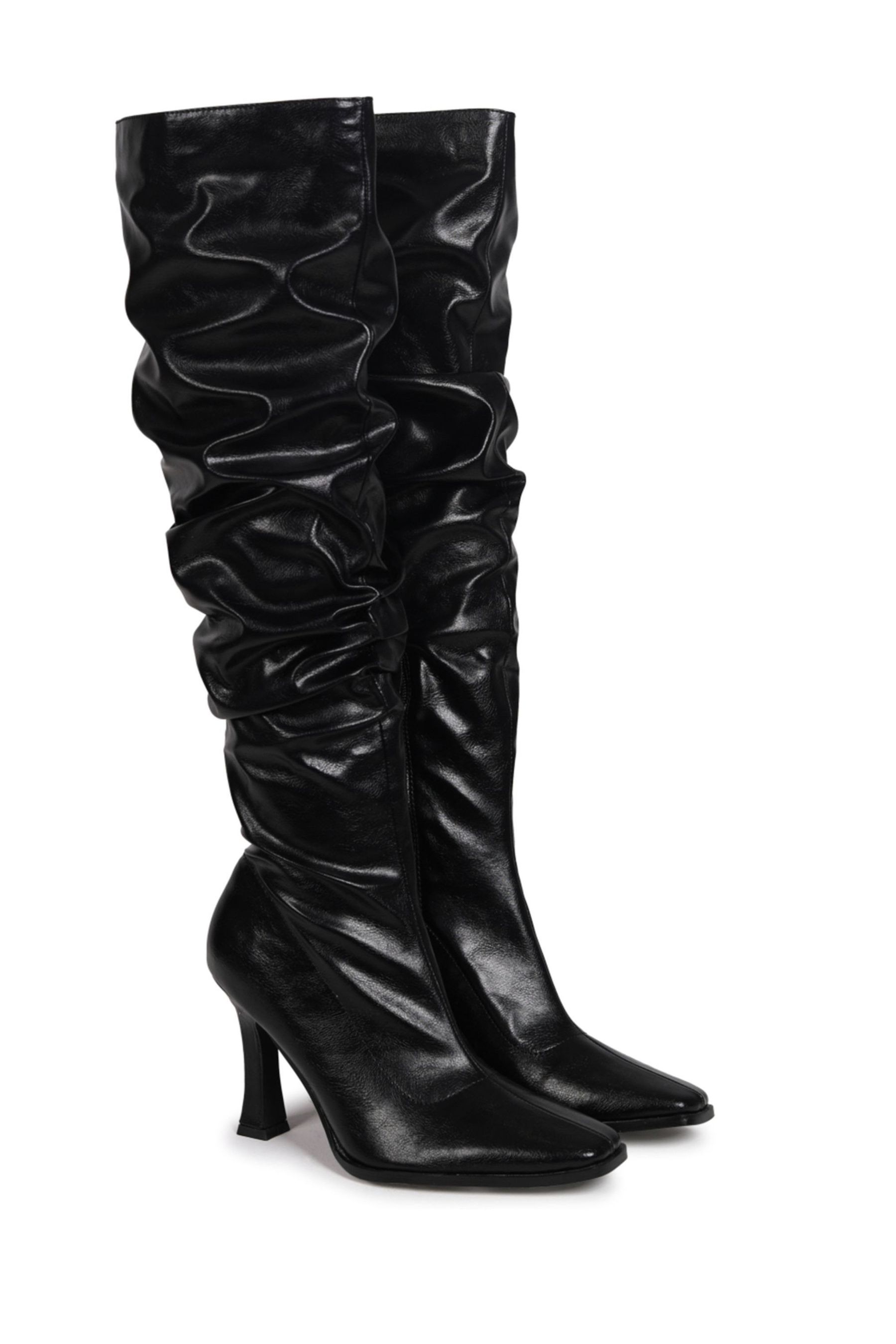 Buy Linzi Black Robyn Faux Suede Long Ruched Heel Boots from the Next ...
