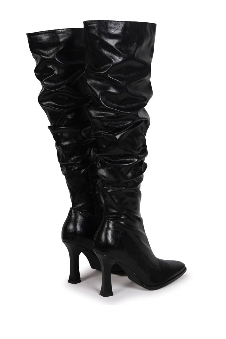 Buy Linzi Black Robyn Faux Suede Long Ruched Heel Boots from the Next ...
