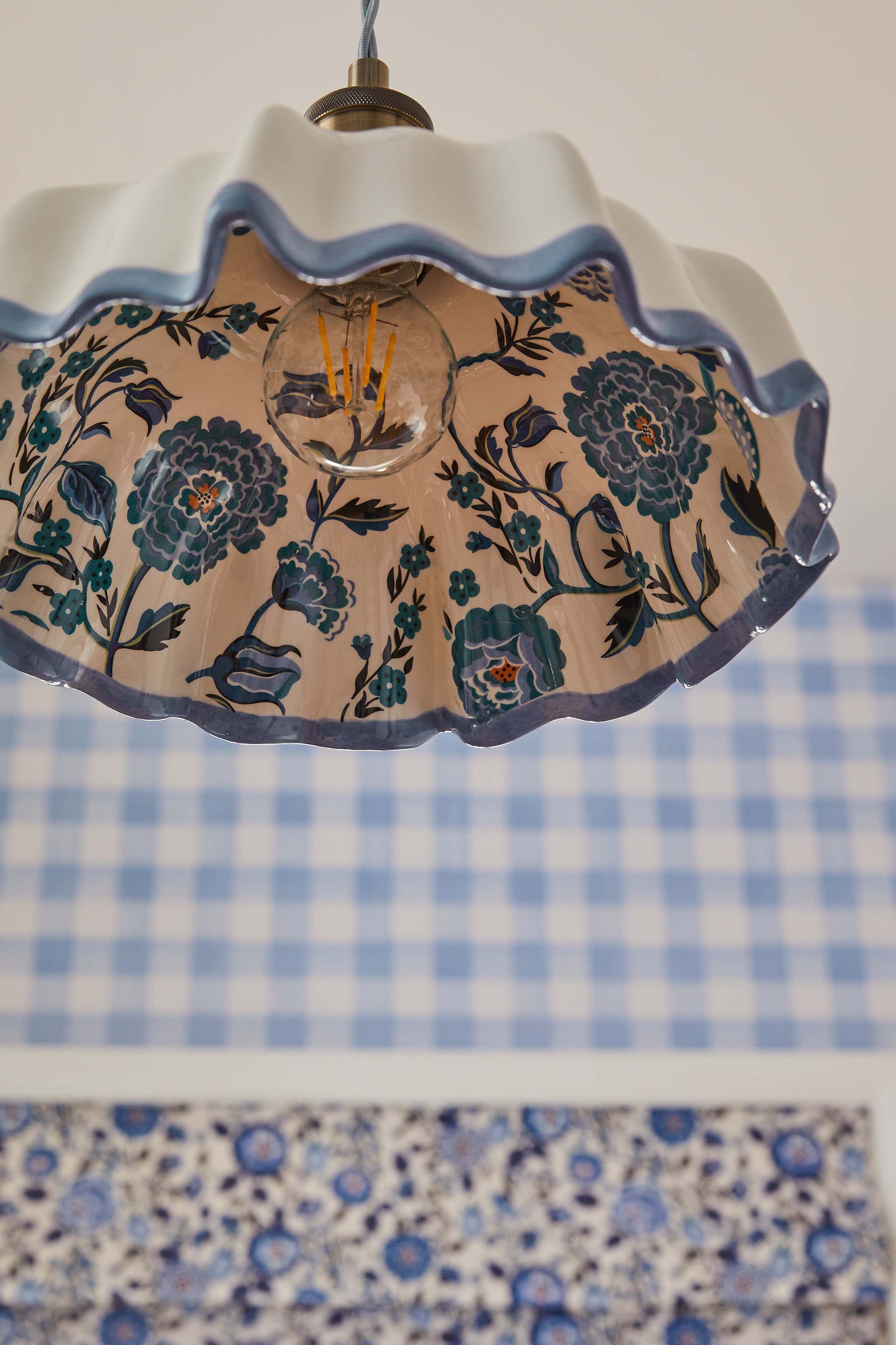 Buy Cath Kidston Cream/Blue Ceramic Folded Ceiling Pendant from the ...