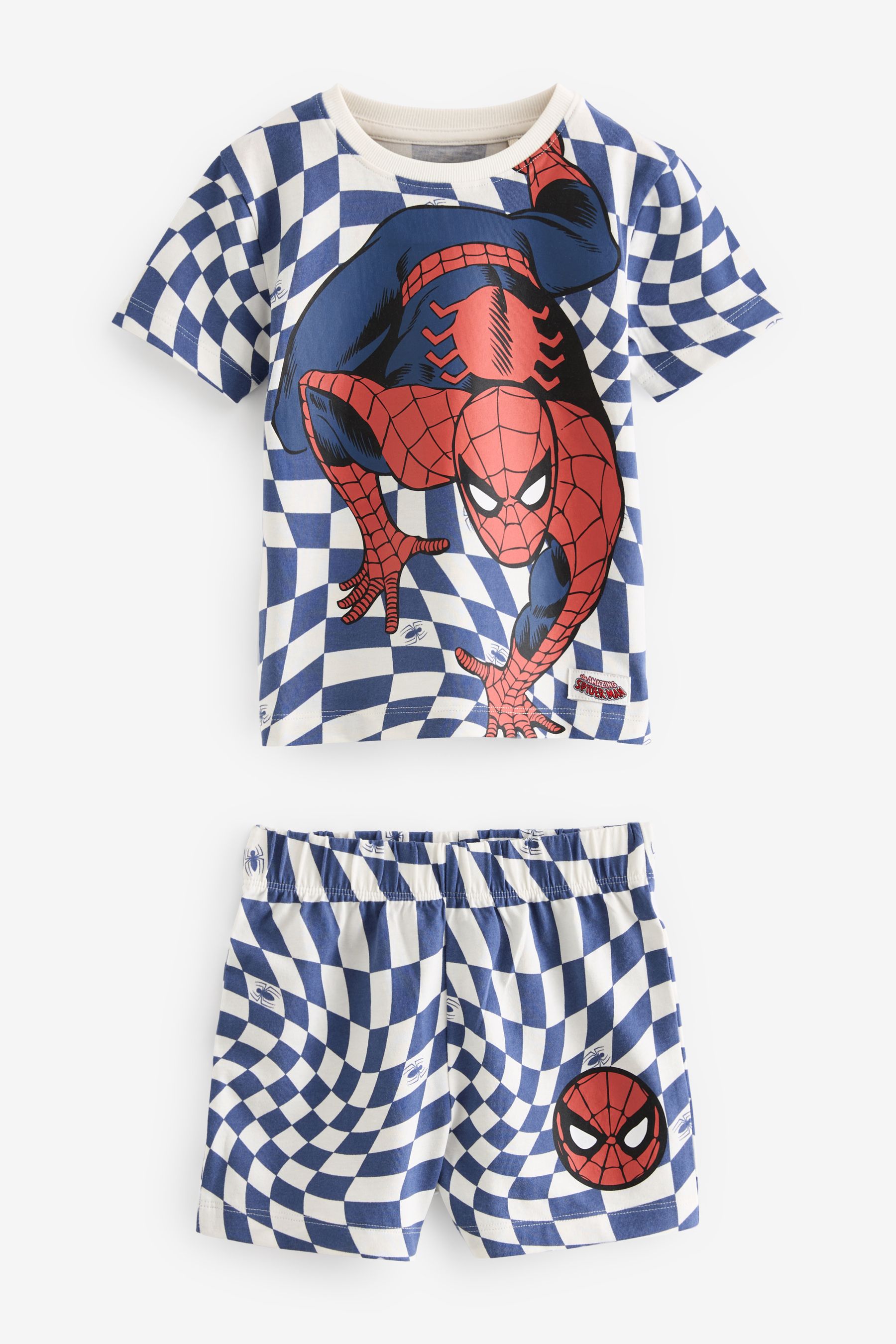 Buy Red/Navy/White Spiderman 100% Cotton Short Pyjamas 3 Pack (12mths ...