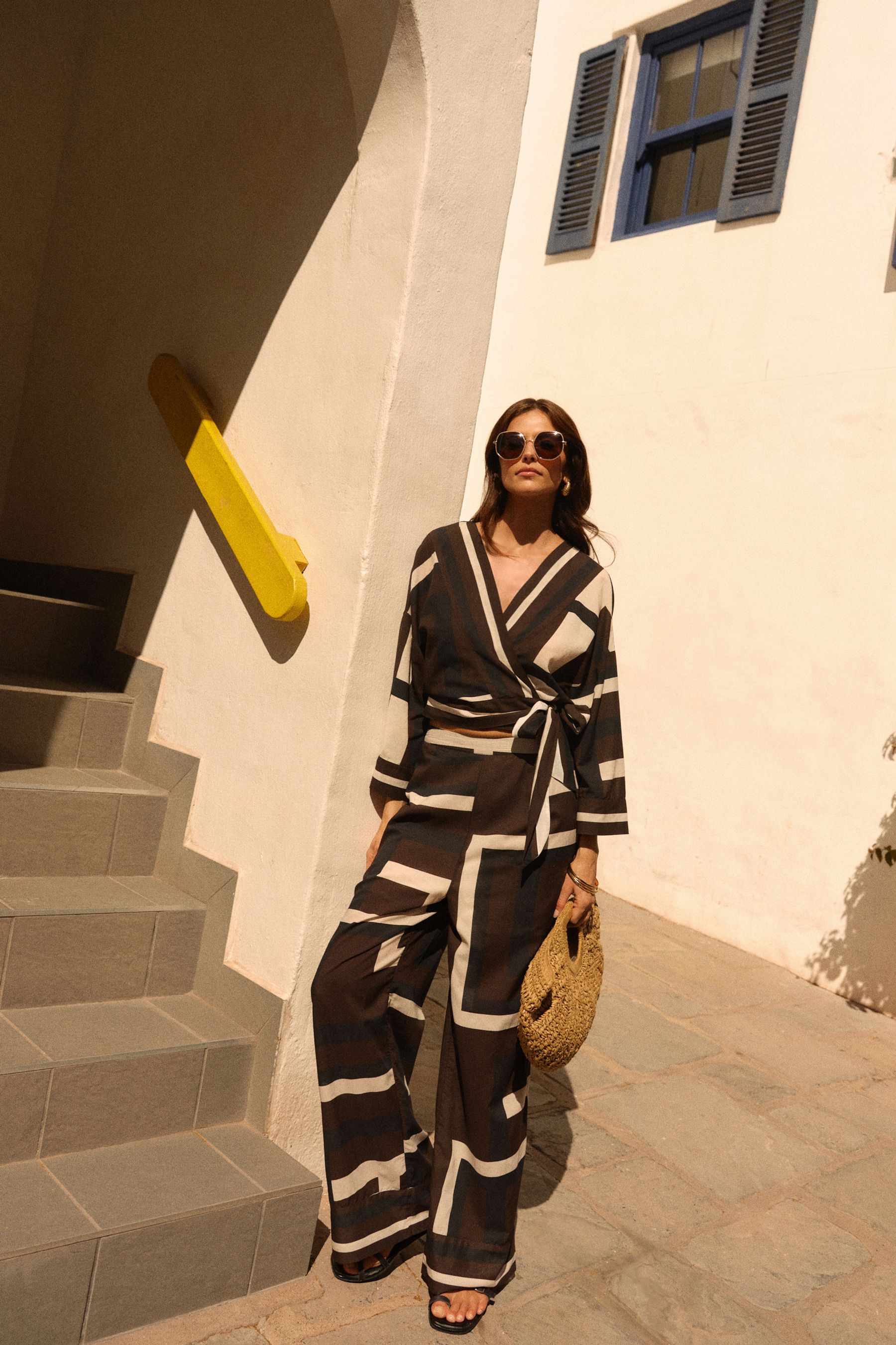 Buy Brown/Cream Abstract Co-ord Wrap Top from the Next UK online shop