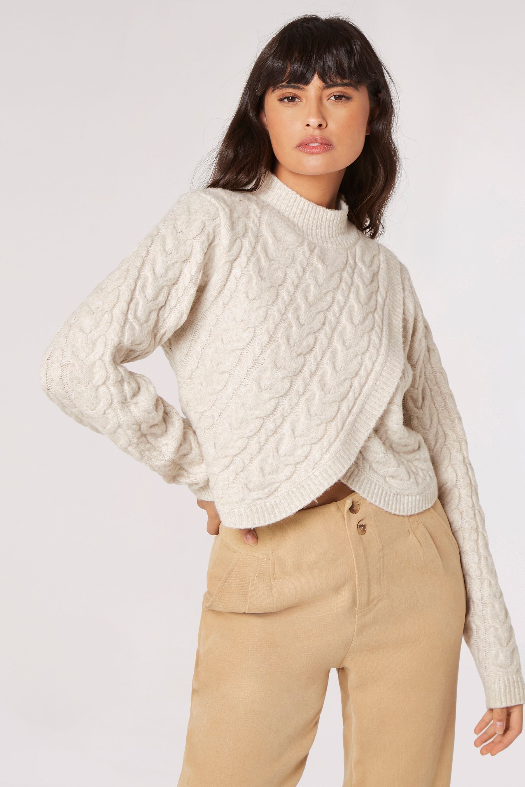 Buy Apricot Cream Cable Knit Wrap Over Mock Neck Jumper from the Next ...