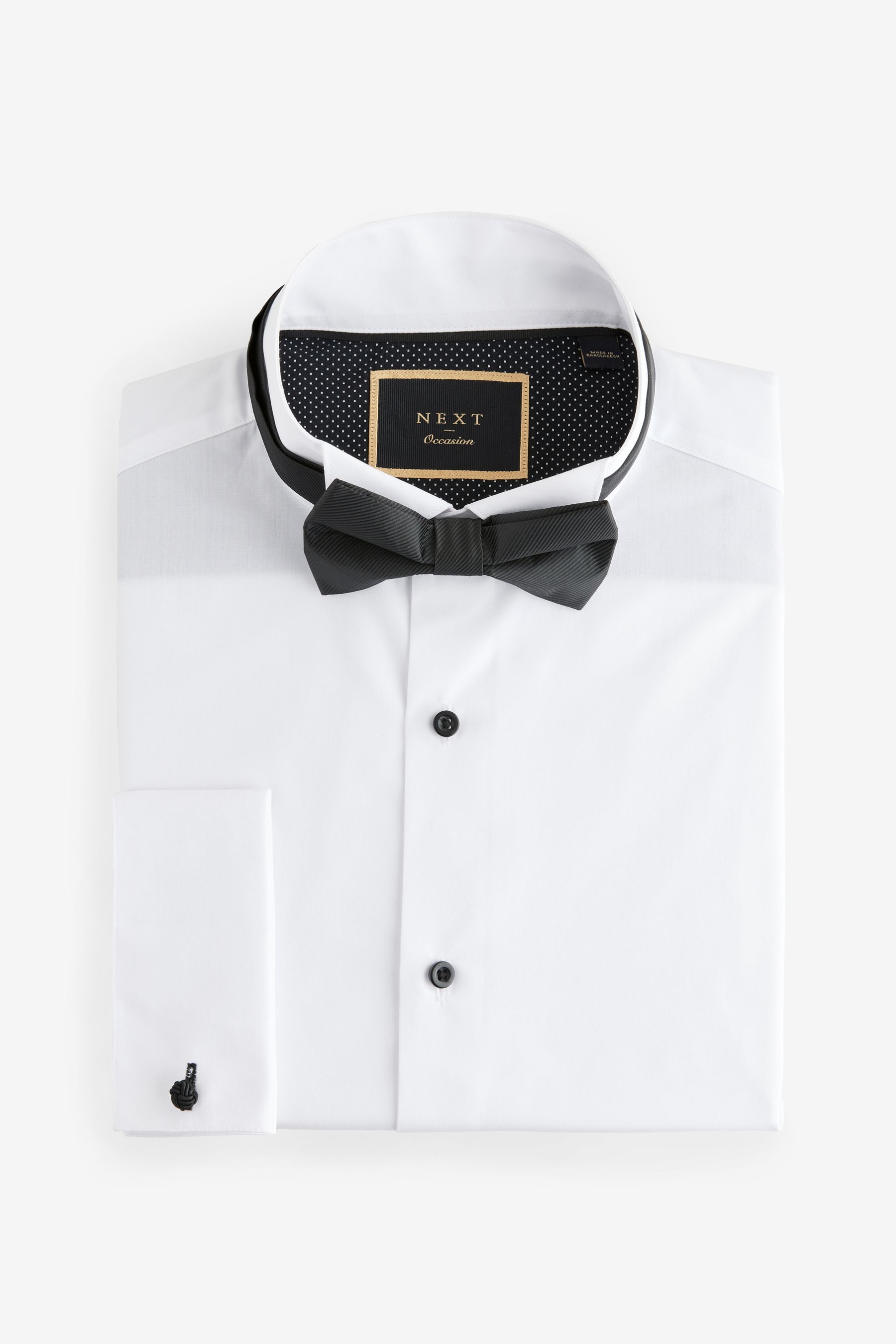Buy White/Black Slim Fit Double Cuff Slim Fit Shirt And Bow Tie Pack from the Next UK online shop