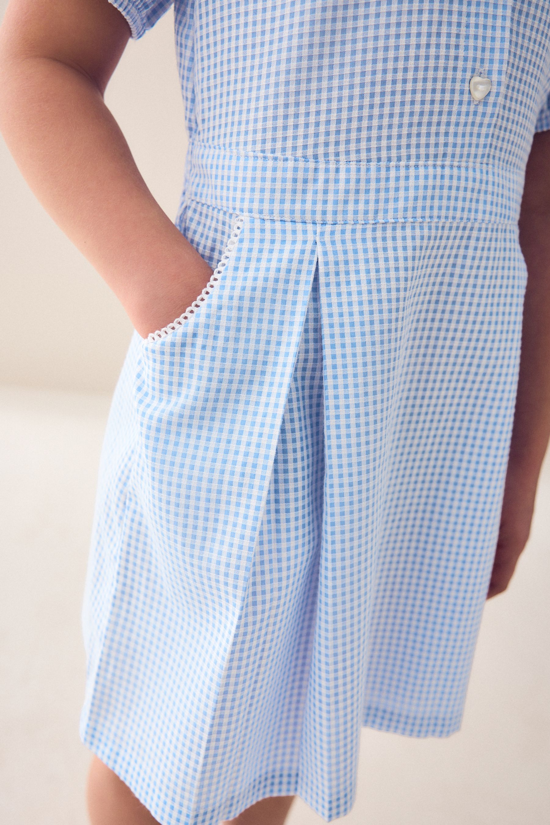 Buy Blue Cotton Rich Scalloped Collar Gingham School Dress (3-14yrs ...
