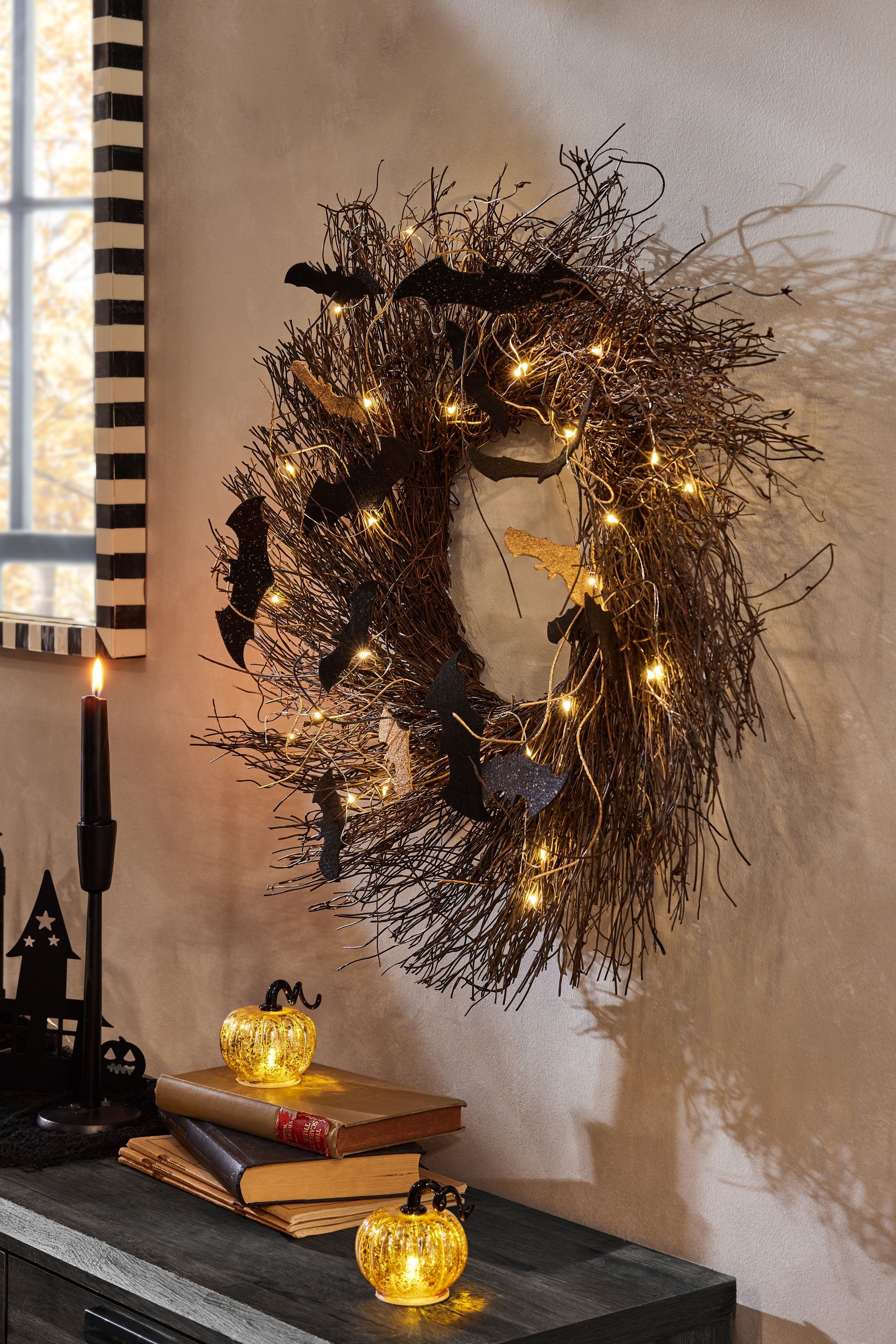 Buy Black Halloween Lit Bat Large Wreath from the Next UK online shop