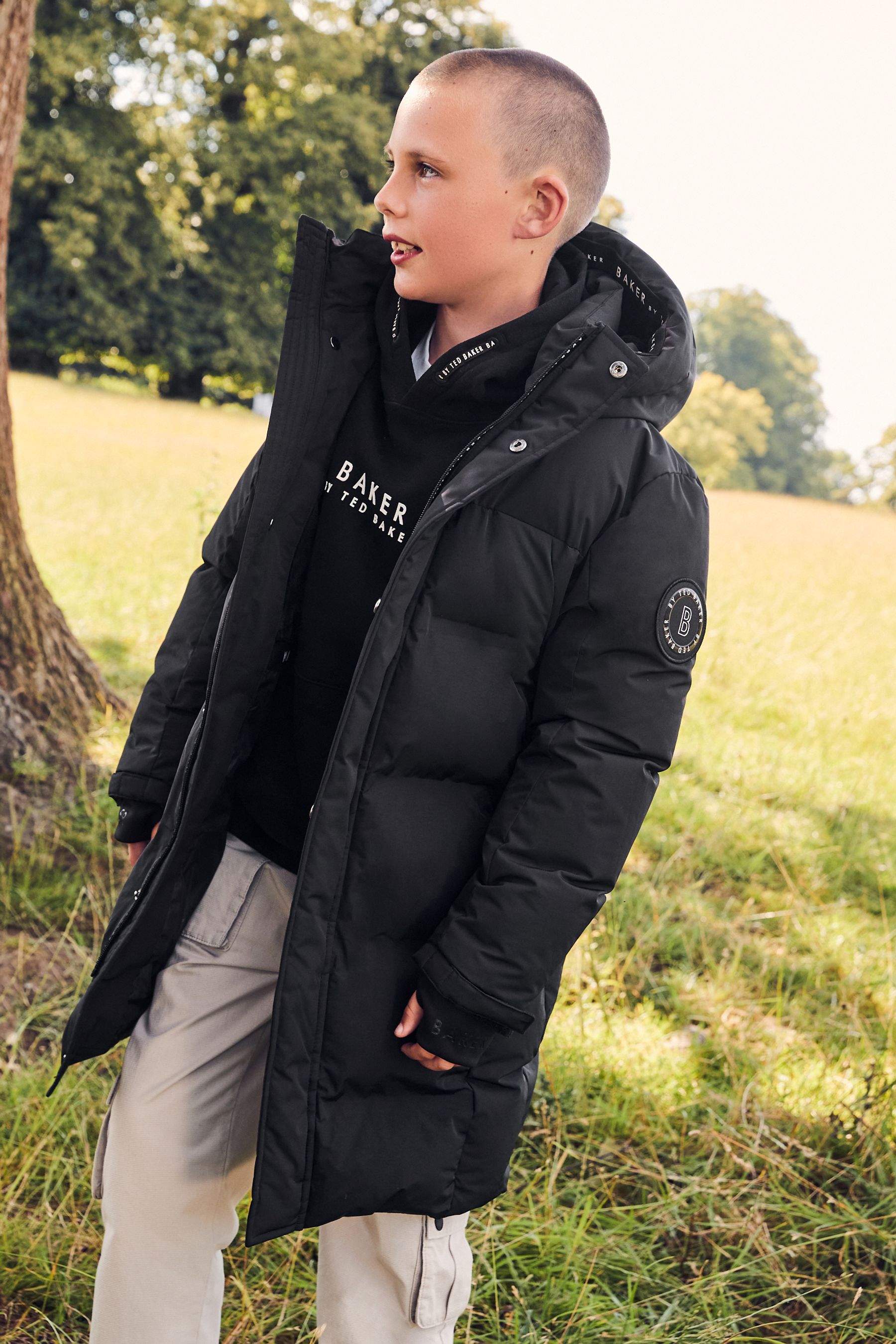 Buy Baker by Ted Baker Shower Resistant Longline Padded Black Coat from ...