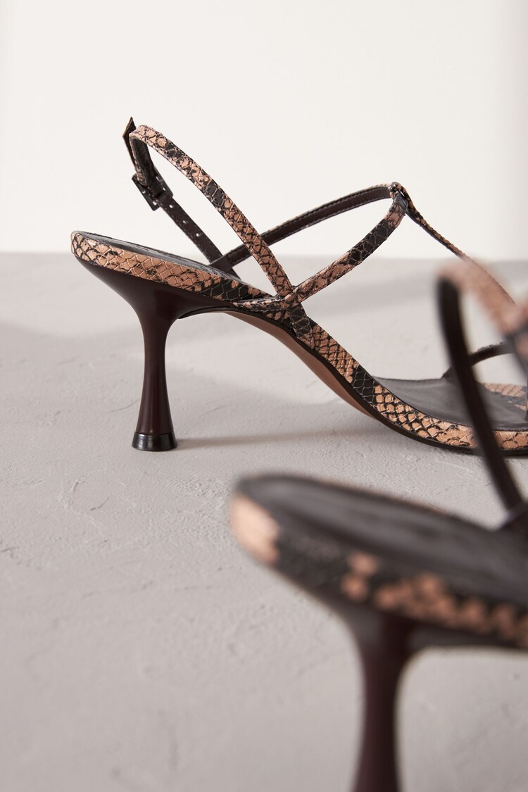Buy Snake Print Signature Leather Toe Post Heeled Sandals from the Next ...